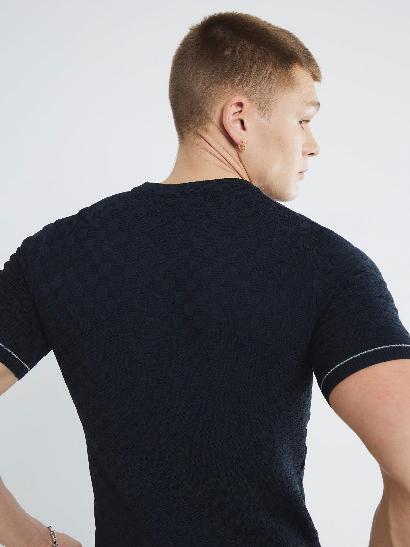 River Island Short Sleeve Checkerboard Muscle Fit Knitted T-Shirt ...