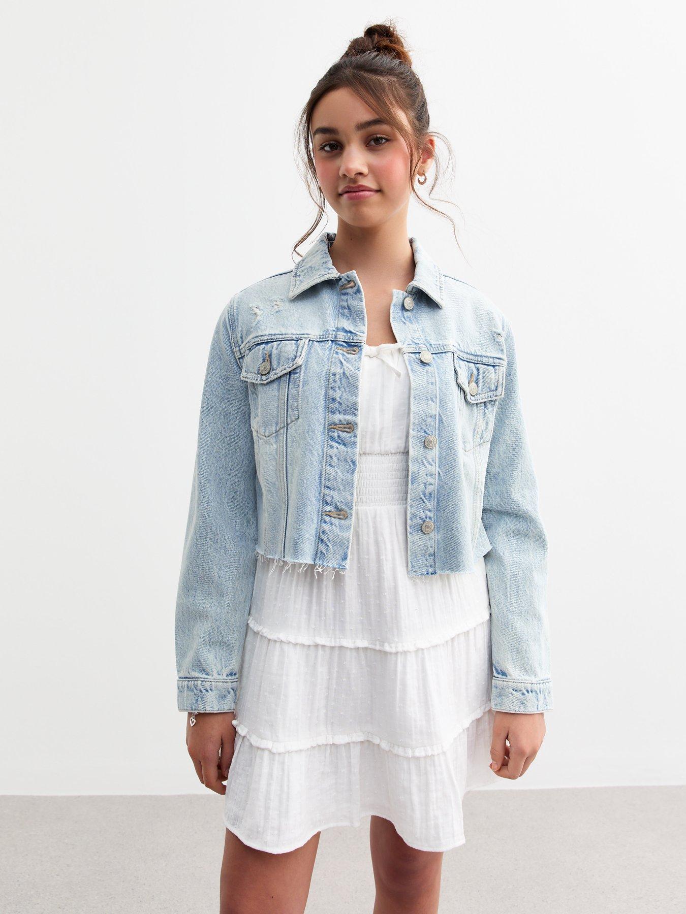 New Look 915 Girls Bright Blue Cropped Distressed Denim Jacket ...