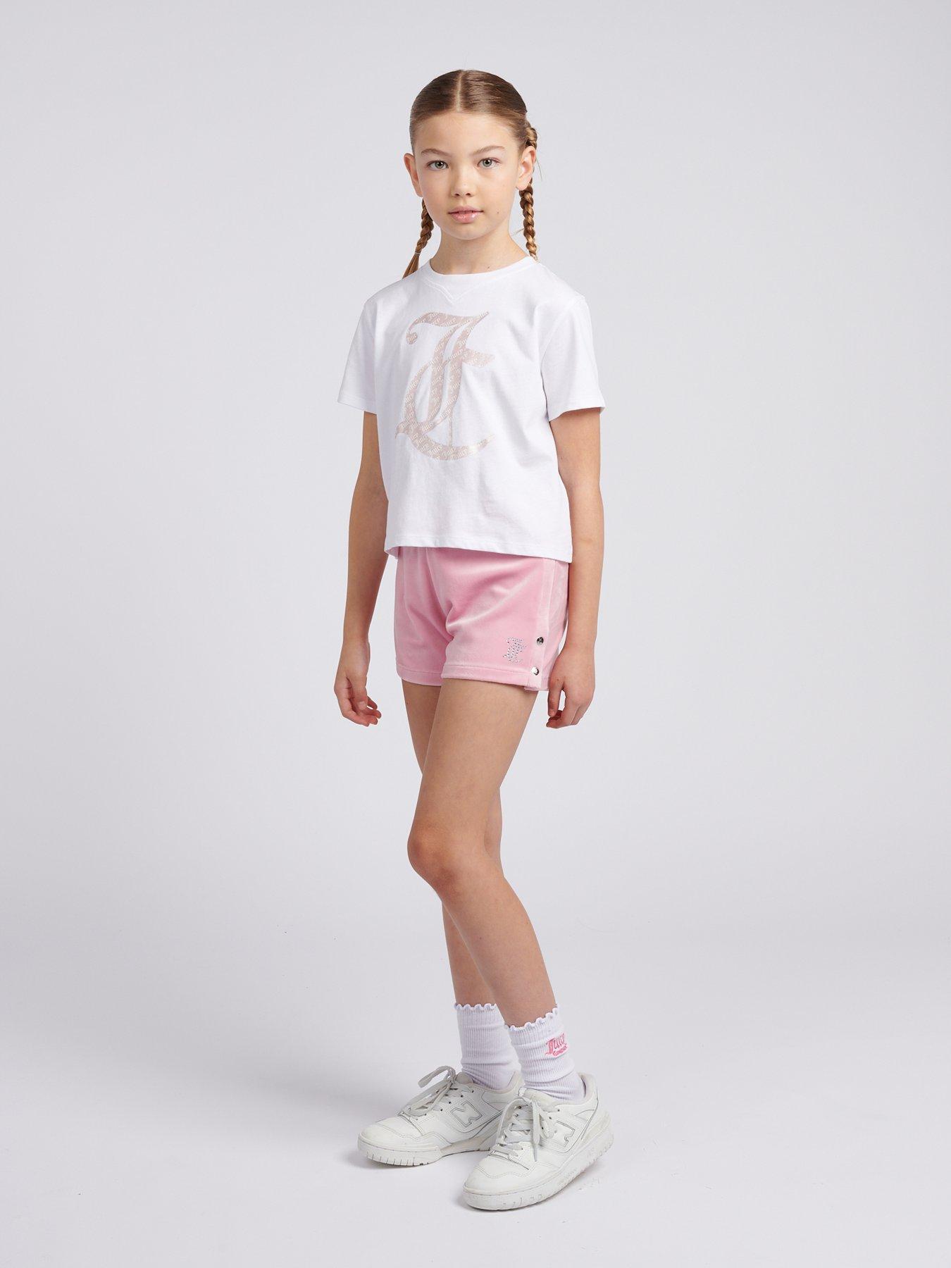 Juicy Couture Girls Boxy Double Neck Tee & Velour Popper Short Set ...