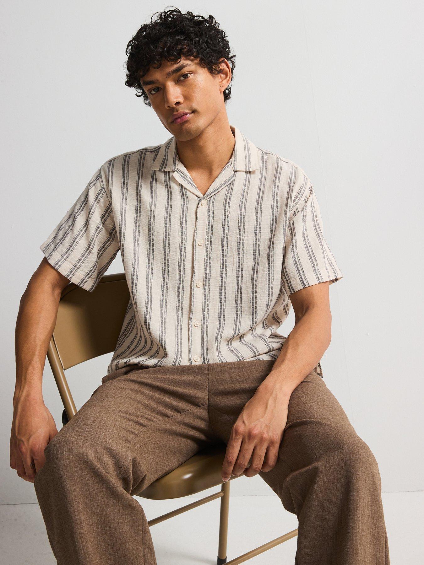 Jack & Jones Enzo Stripe Resort Shirt - Moonbeam | Littlewoods