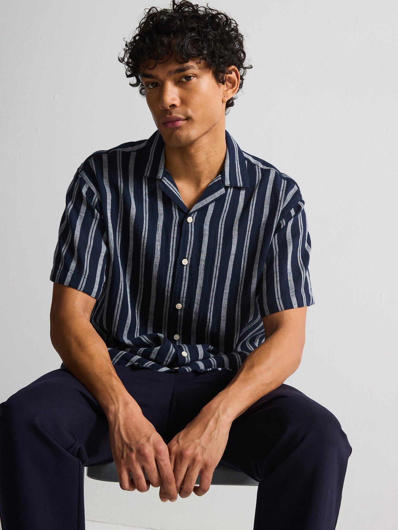 Jack & Jones Enzo Stripe Resort Shirt - Sky Captain | Littlewoods