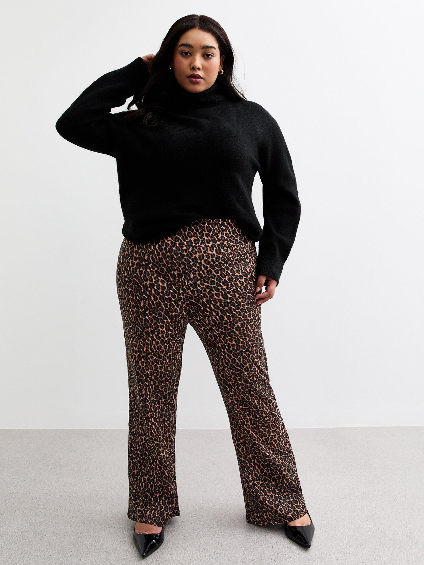 New Look Curves Brown Leopard Print Kick Flare Leggings | Littlewoods