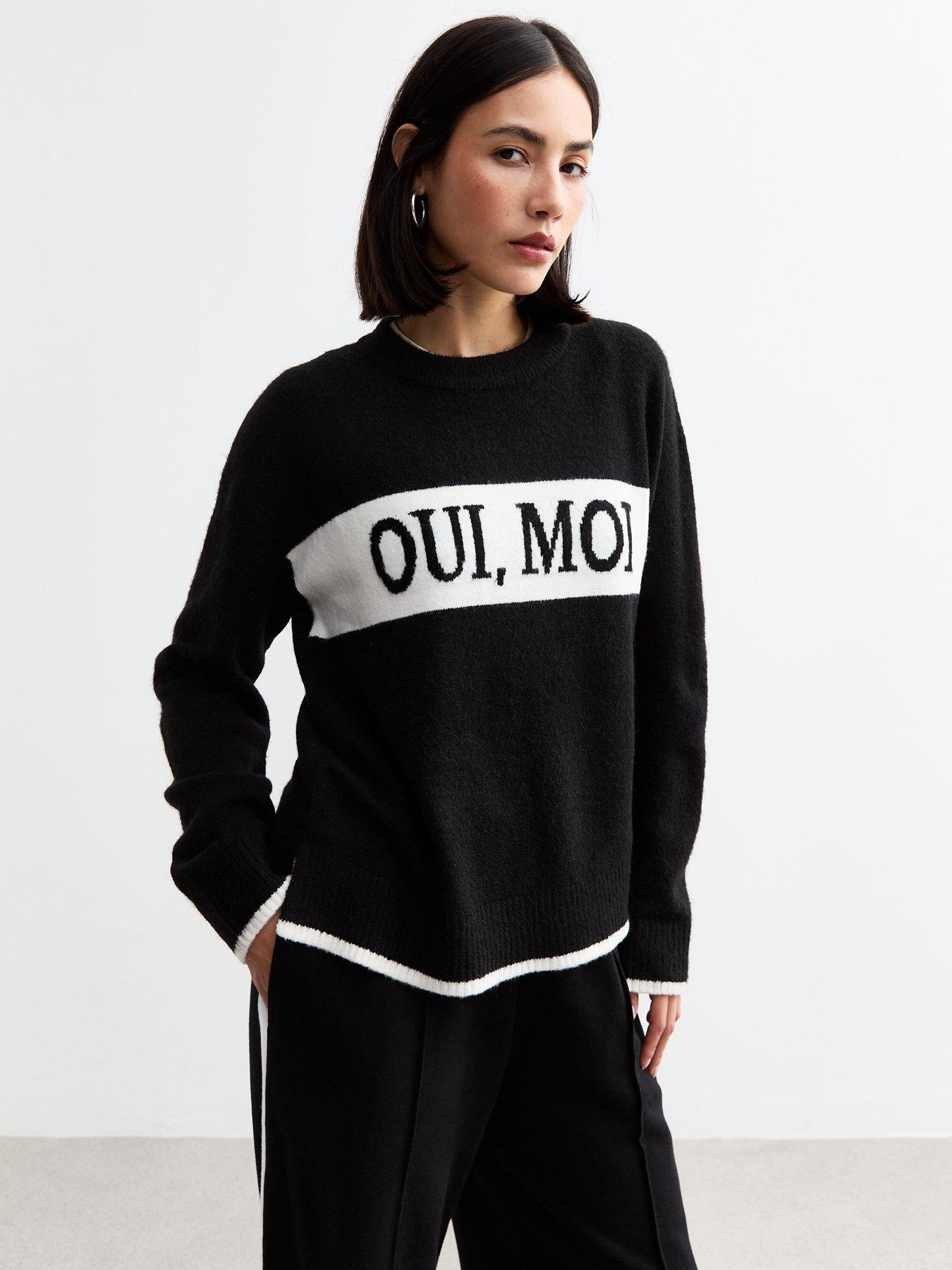 New Look Oui Moi Slogan Cew Neck Jumper - Black | Littlewoods