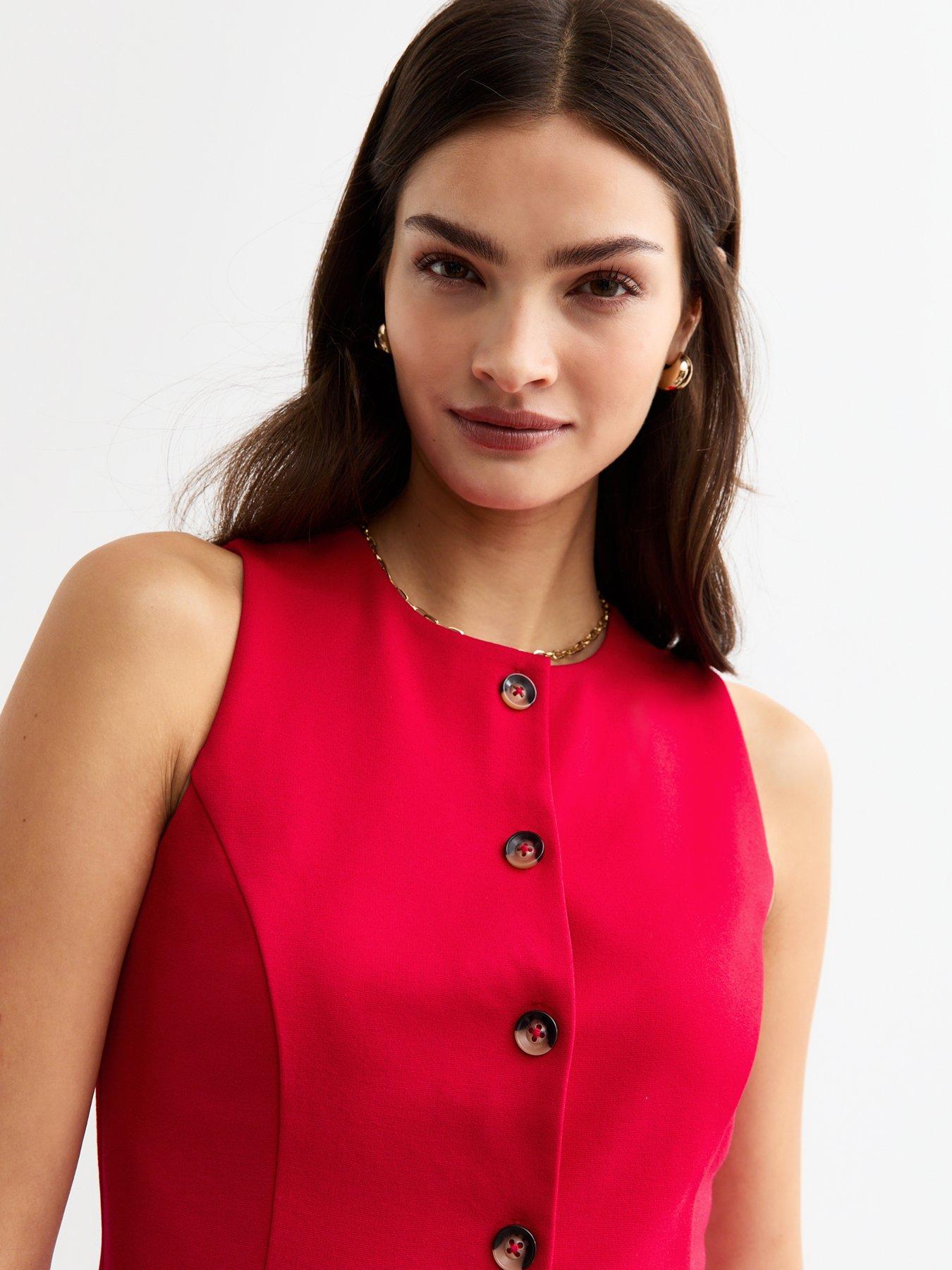 New Look Buttoned Crew Neck Ponte Waistcoat - Red | Littlewoods