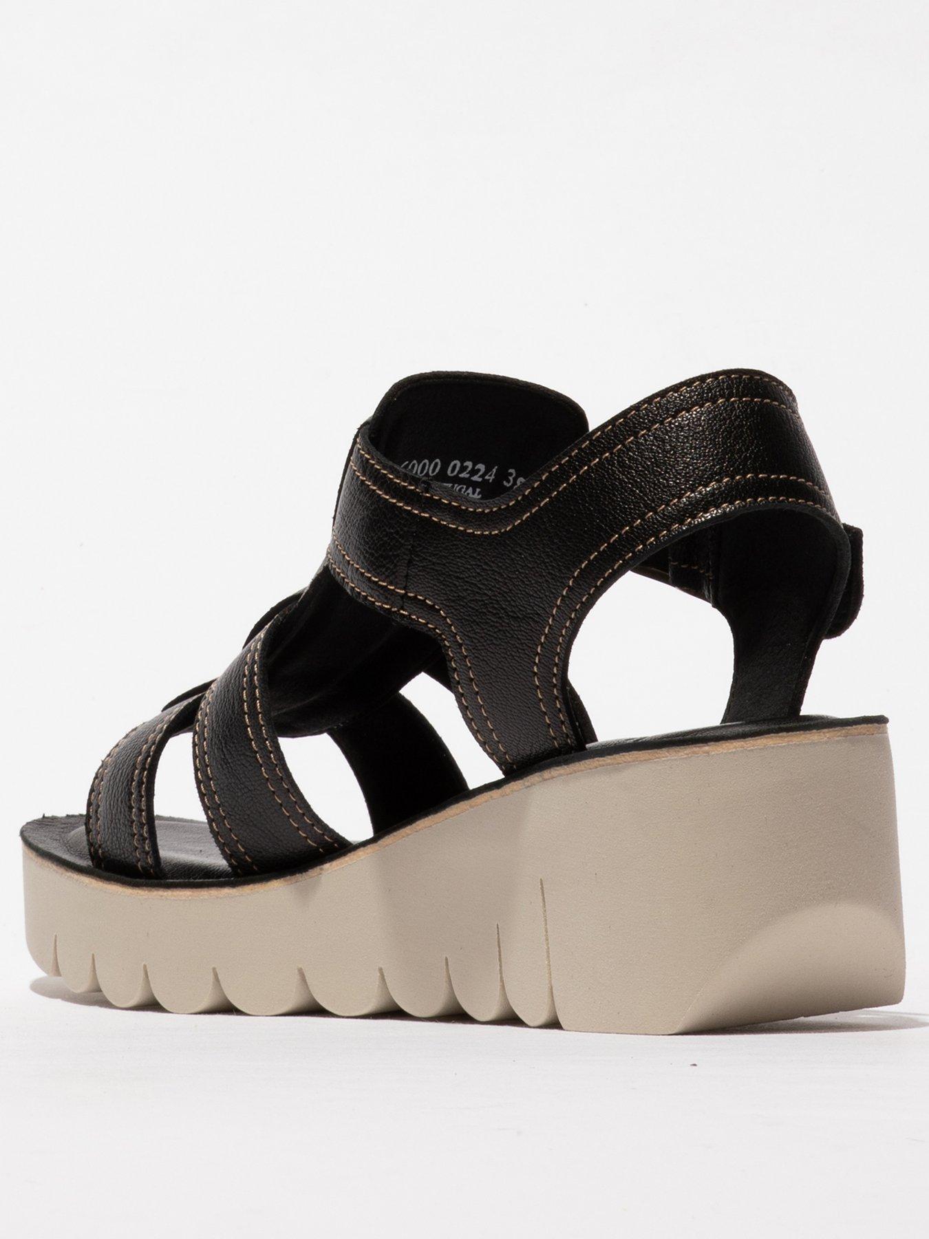 Fly London Yudd Leather Wedge Sandal - Black | Littlewoods