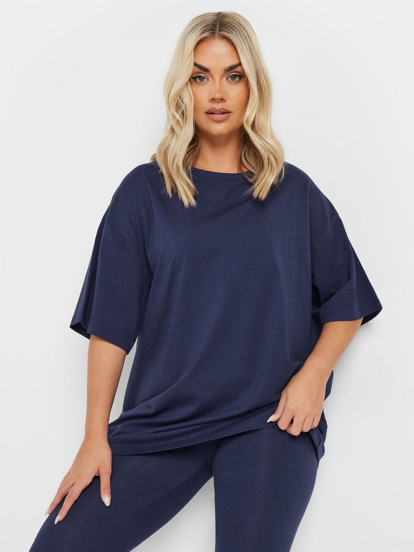 Yours Curve Longline Super Basic Tee - Blue | Littlewoods