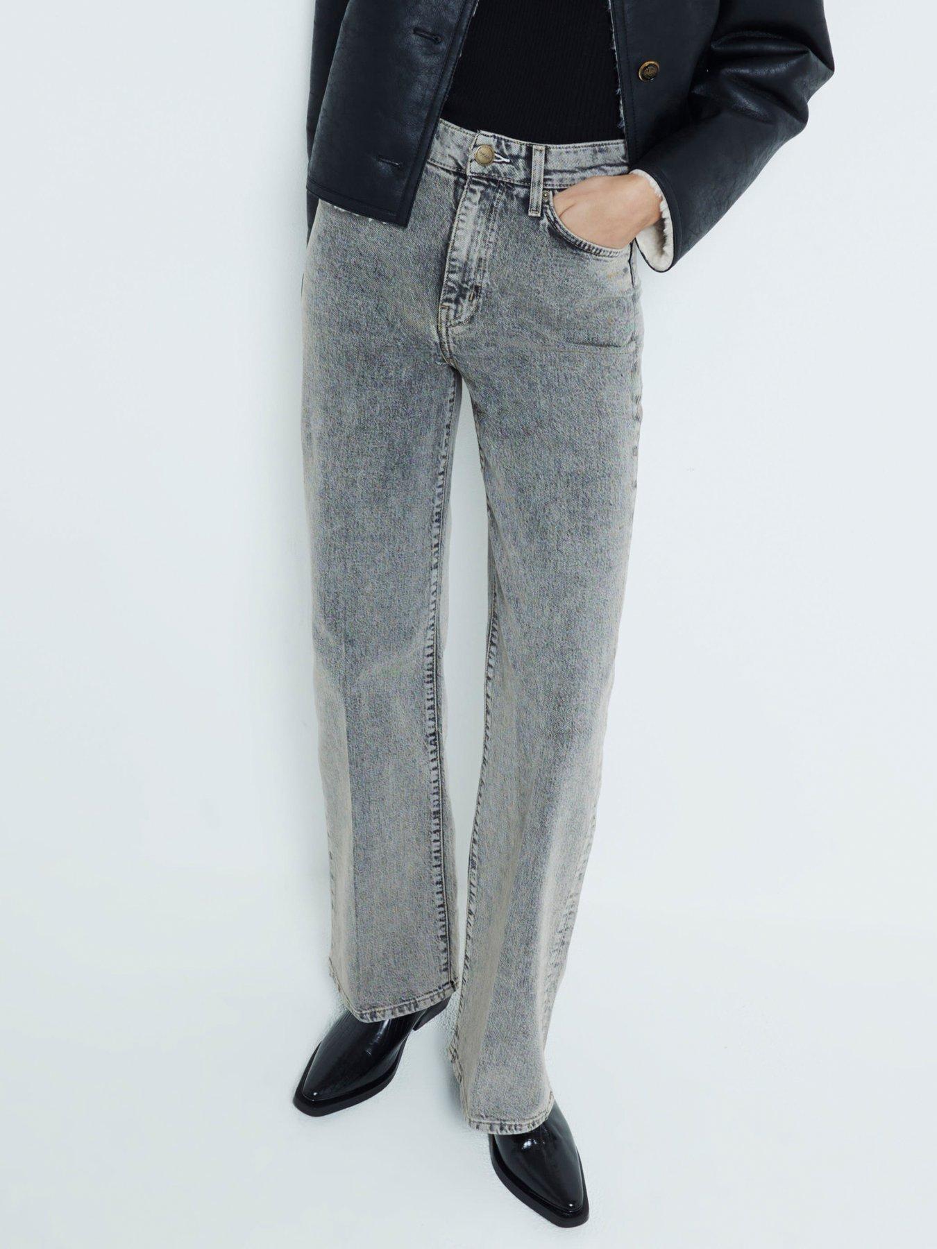 River Island High Rise Wide Leg Jean - Grey | Littlewoods