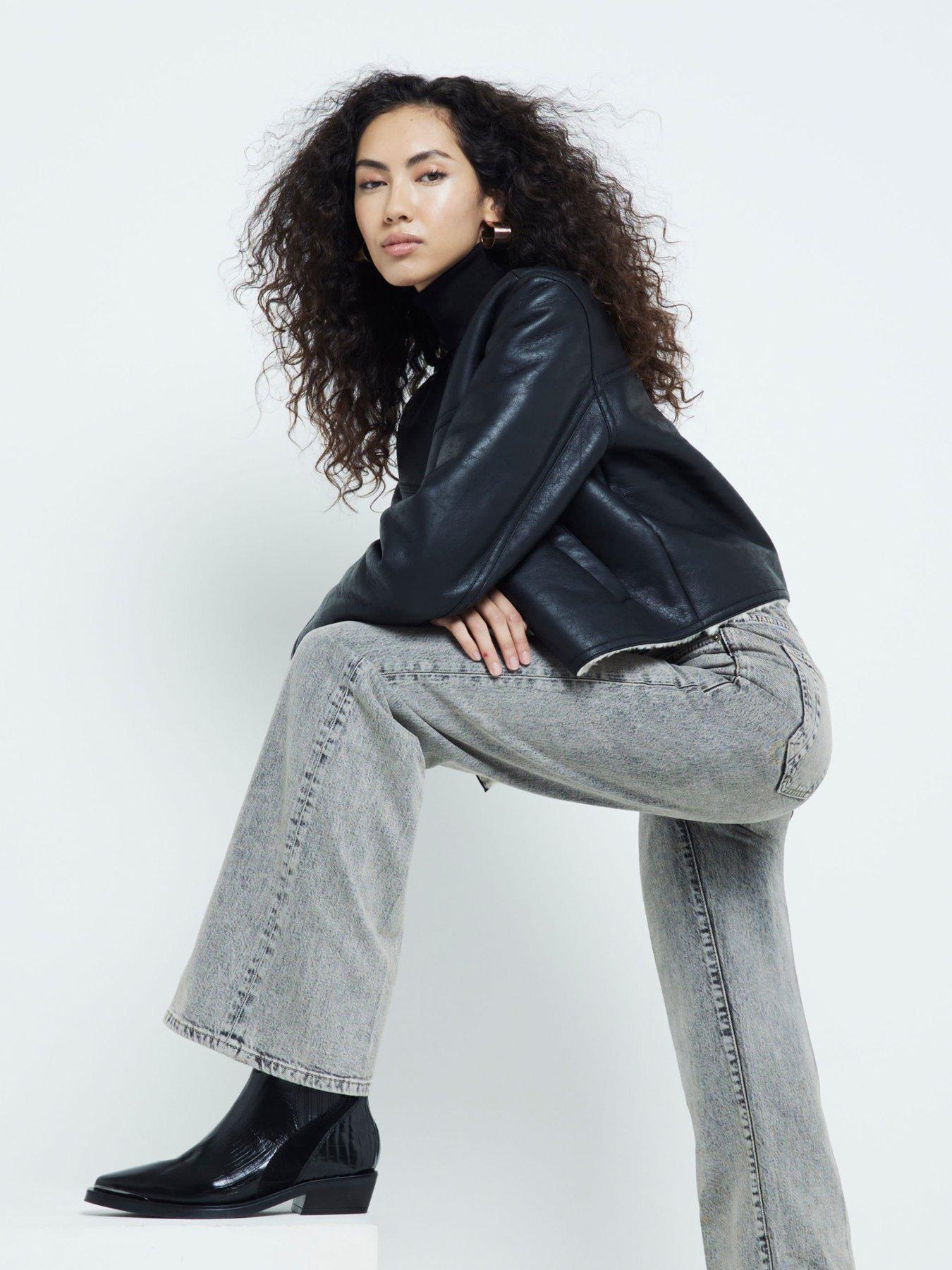 River Island High Rise Wide Leg Jean - Grey | Littlewoods