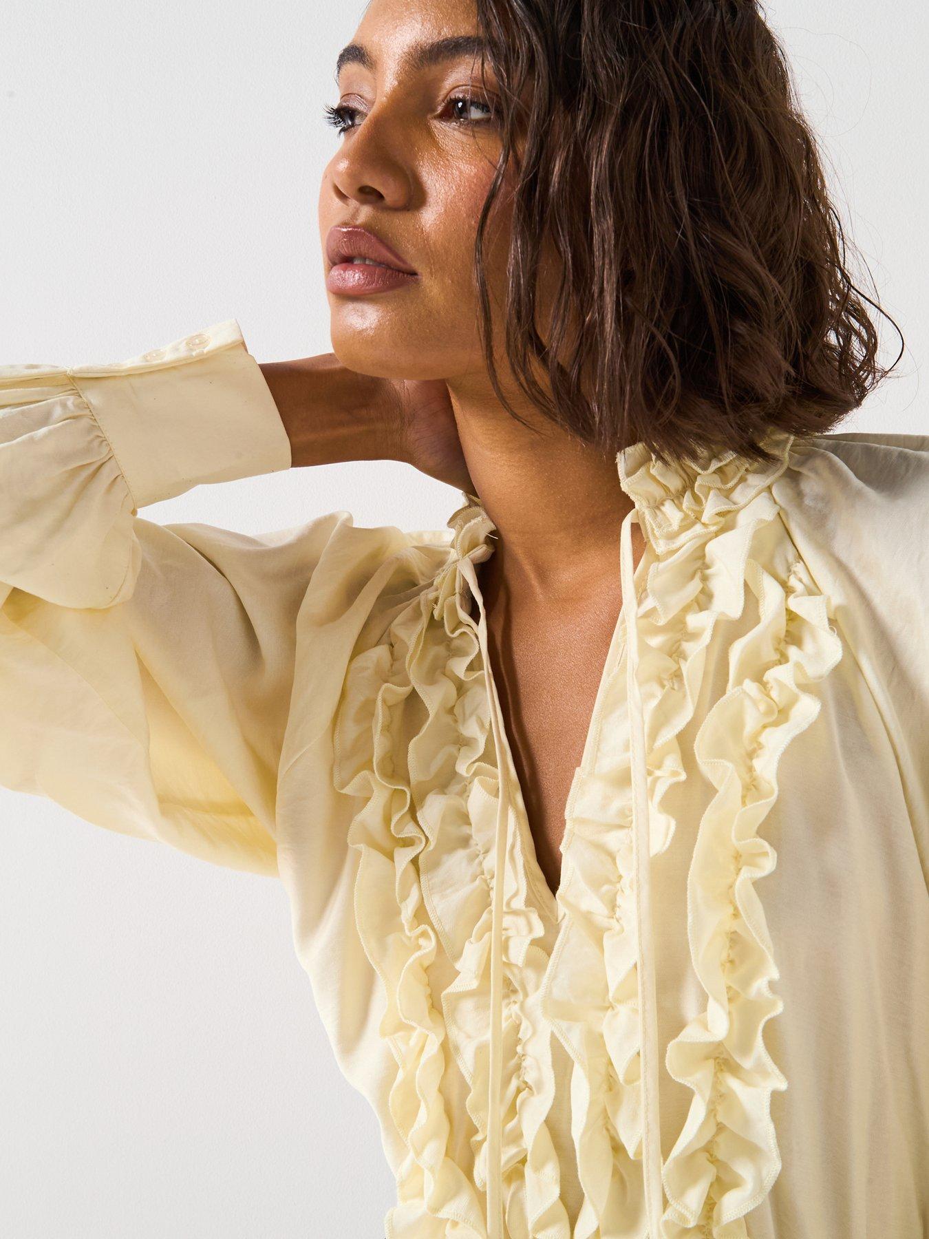 V by Very Ruffle Rib Bottom Blouse - Cream | Littlewoods