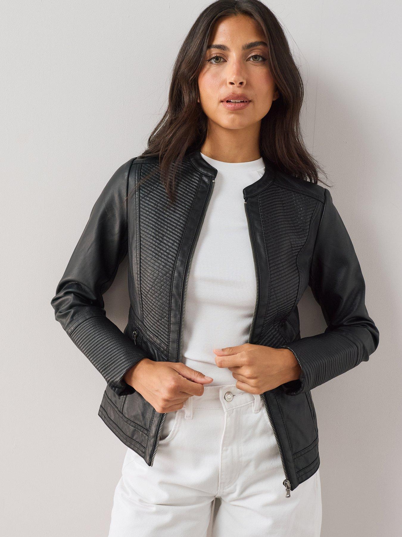 The Very Collection Faux Leather Collarless Stitch Jacket - Black ...