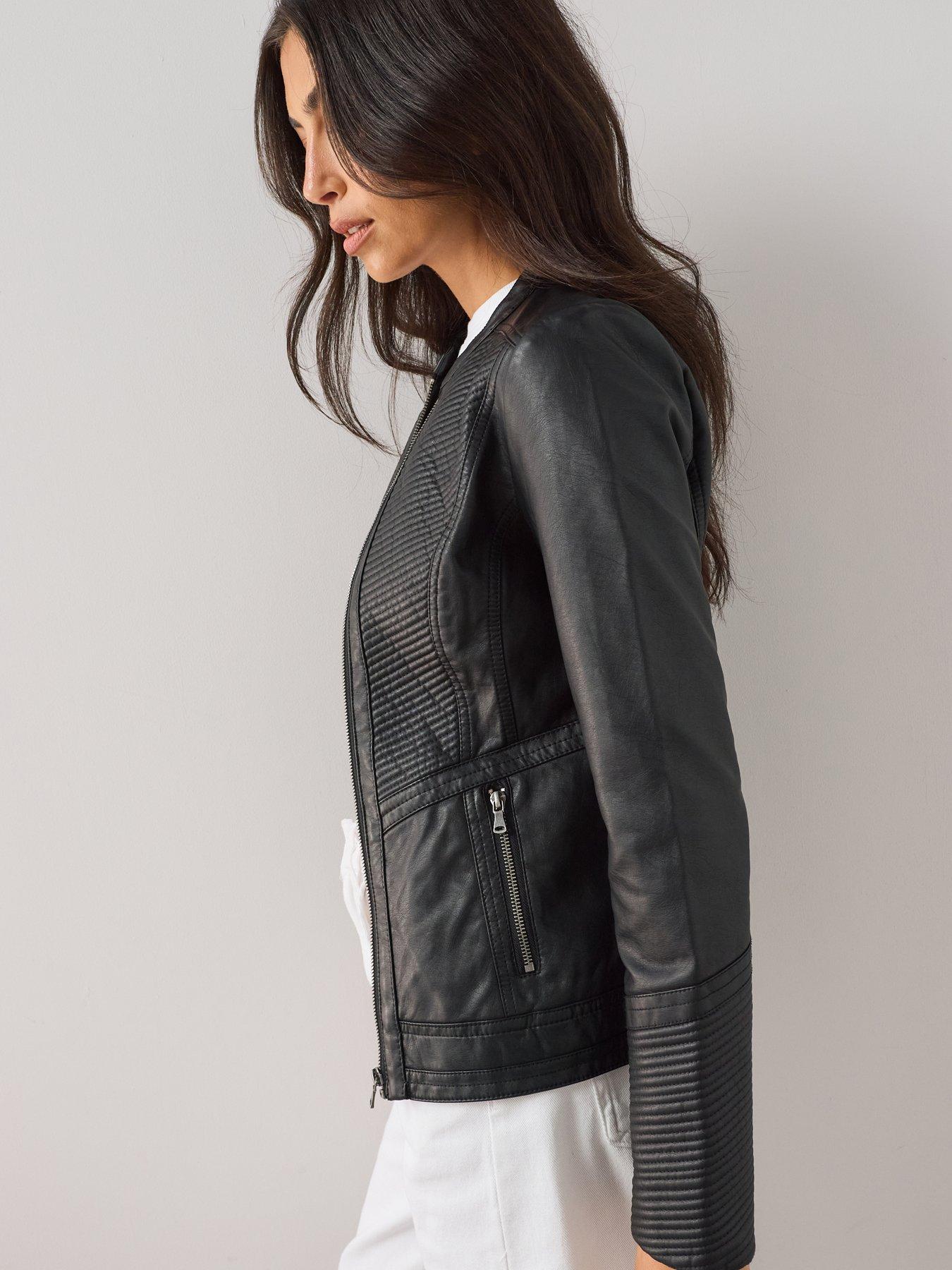 The Very Collection Faux Leather Collarless Stitch Jacket - Black ...