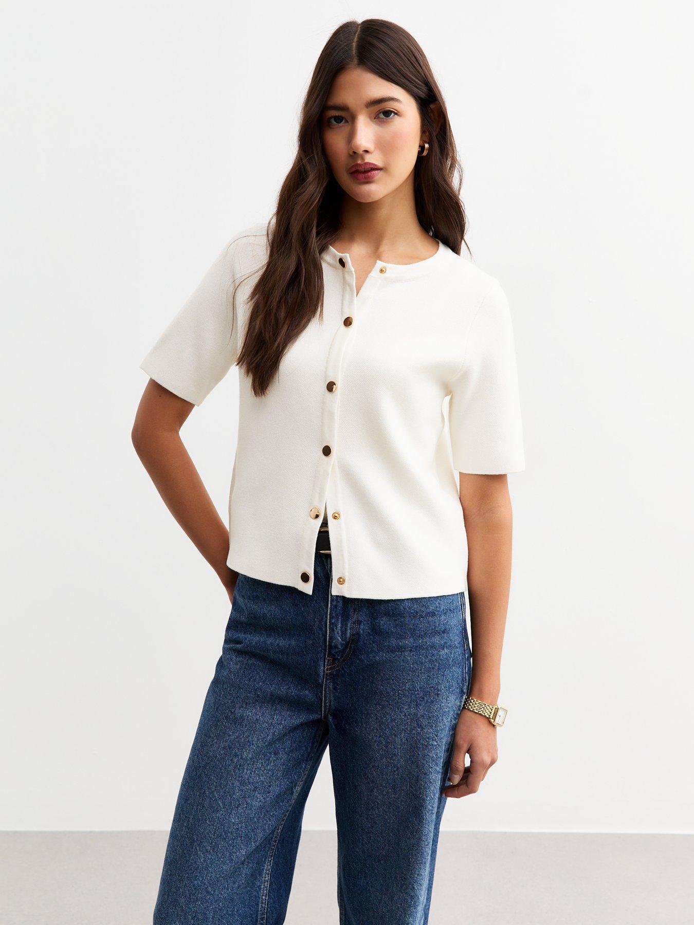 New Look Cream Compact Knit Short Sleeve Cardigan | Littlewoods