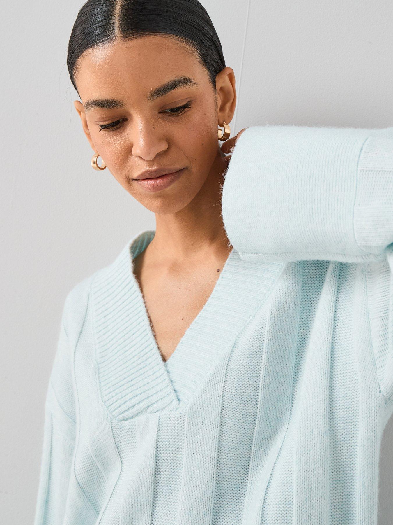 The Very Collection Timeless Yarn Deep Rib Longline V Neck Jumper ...