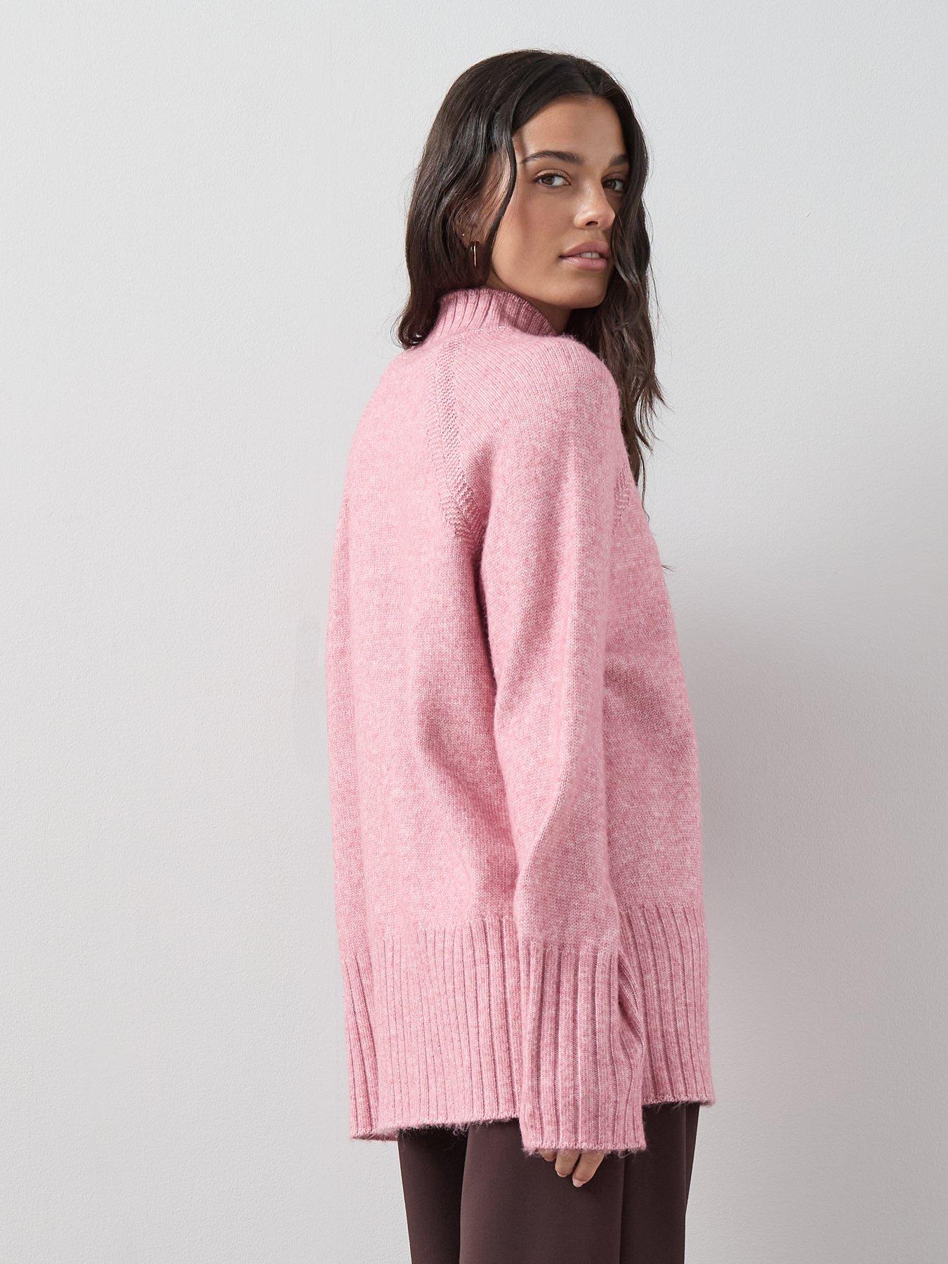 The Very Collection Timeless Yarn Longline Funnel Neck Jumper - Pink ...
