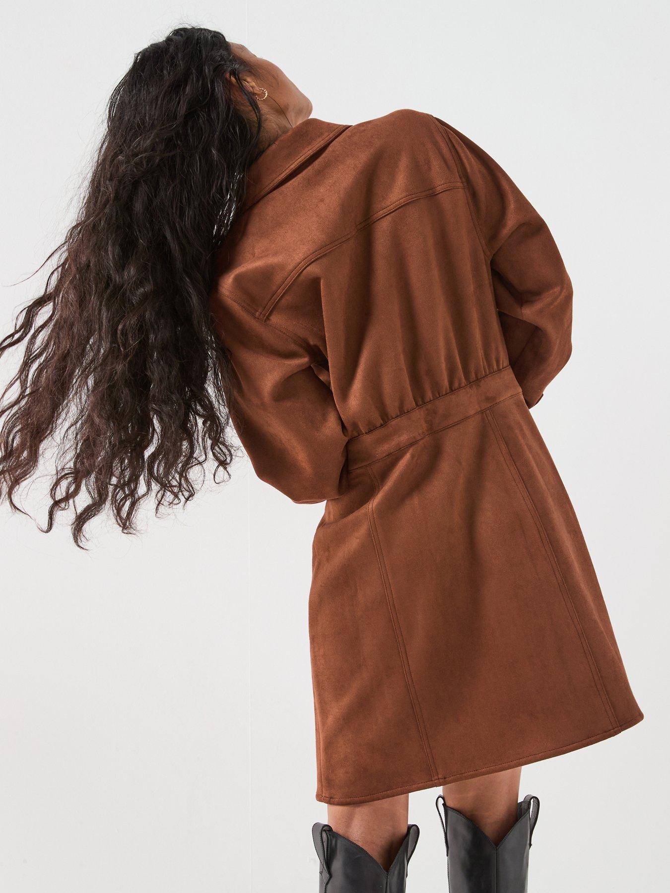 V by Very Suedette Western Dress - Chocolate - Brown | Littlewoods
