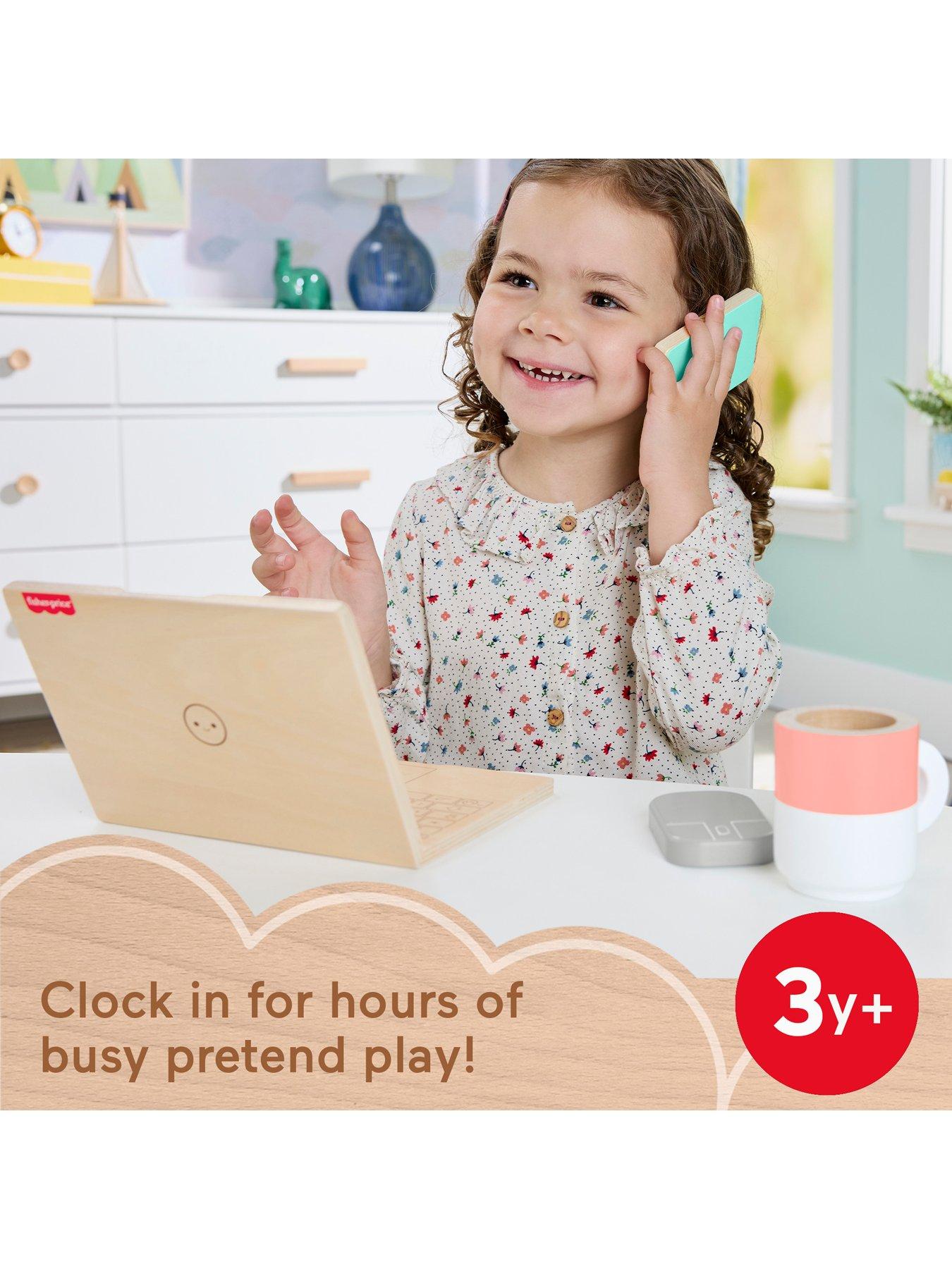 Fisher-Price Wooden Work From Home Set, Pretend Office Playset with ...