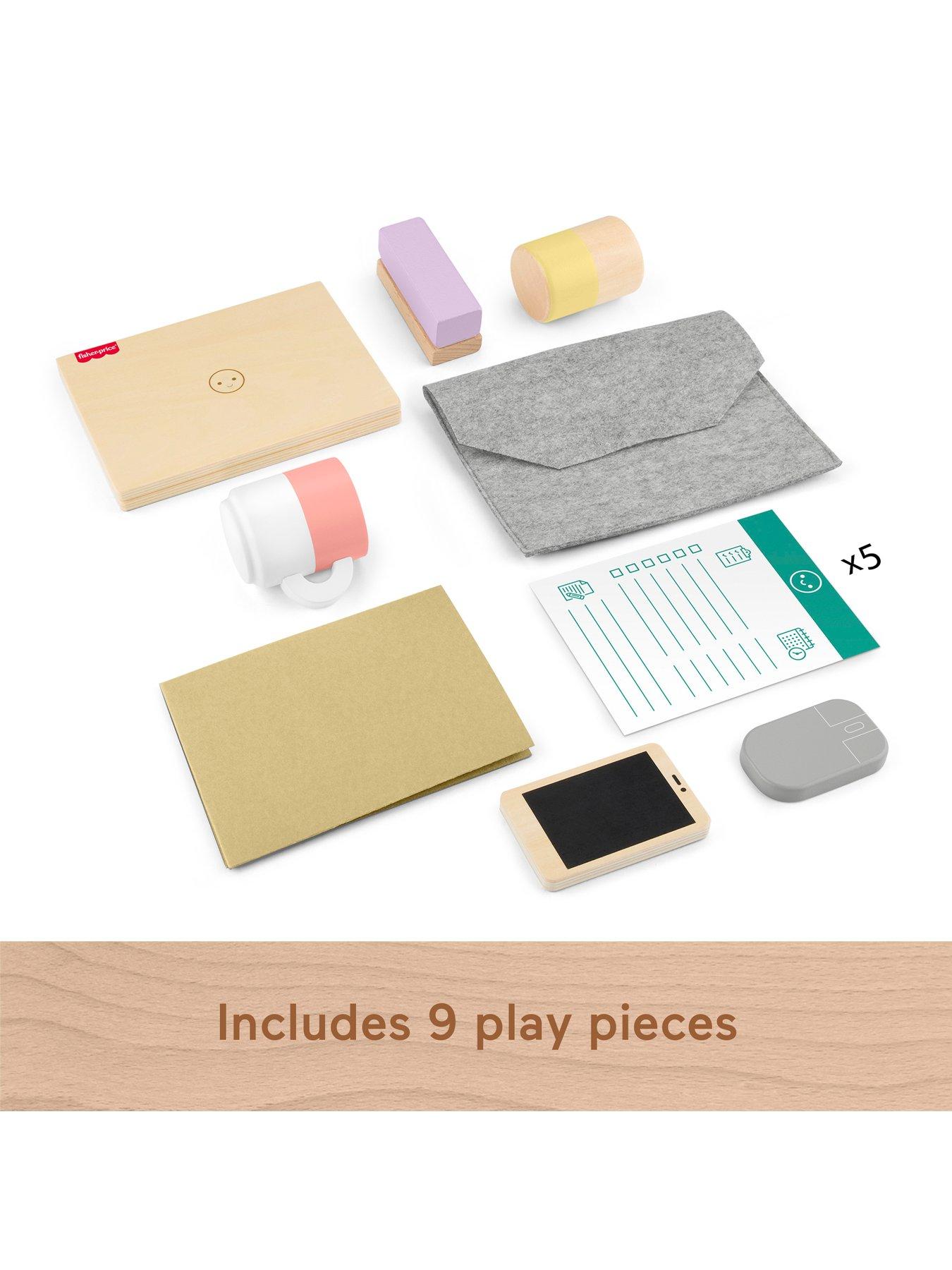 Fisher-Price Wooden Work From Home Set, Pretend Office Playset with ...