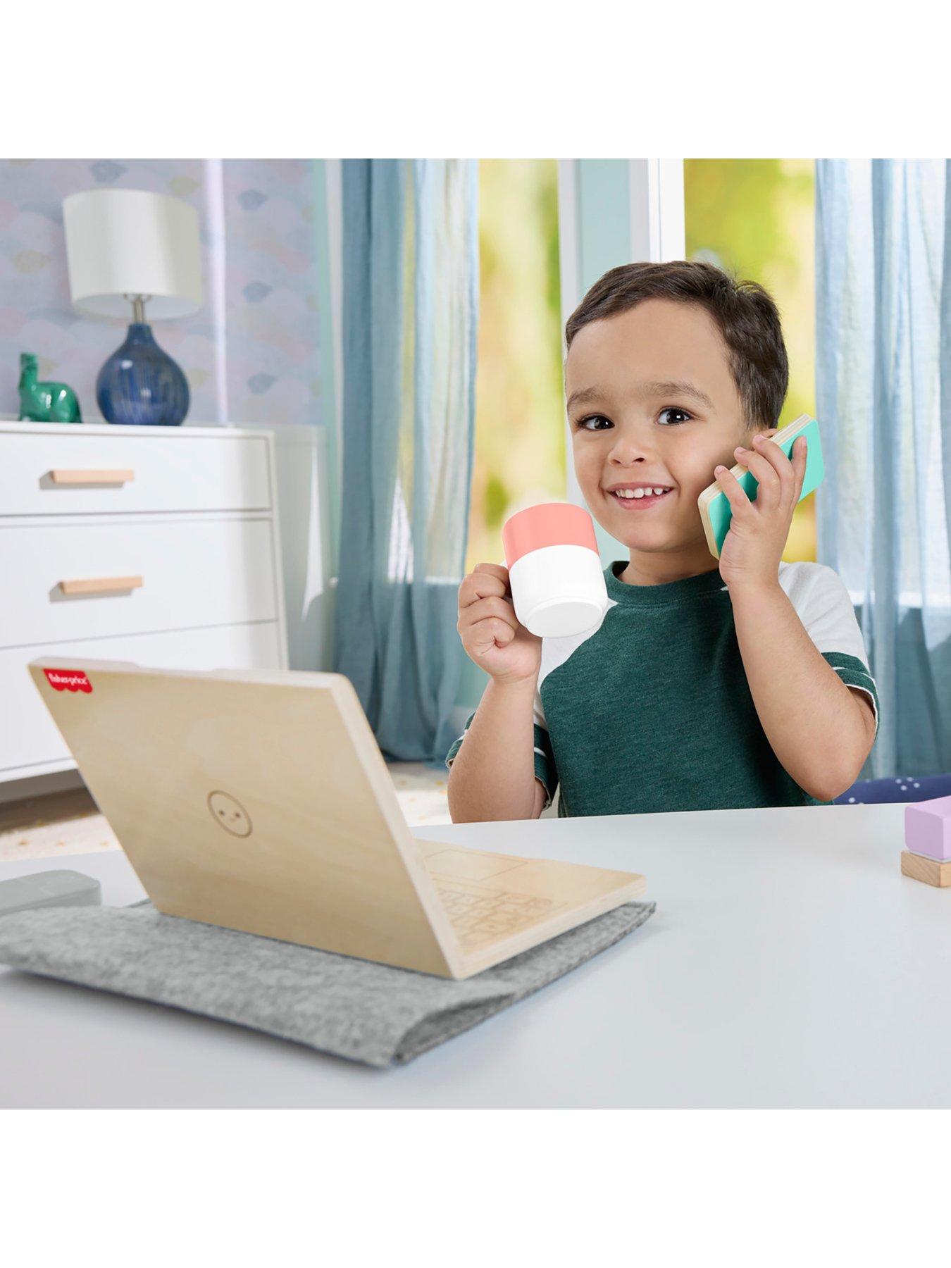 Fisher-Price Wooden Work From Home Set, Pretend Office Playset with ...
