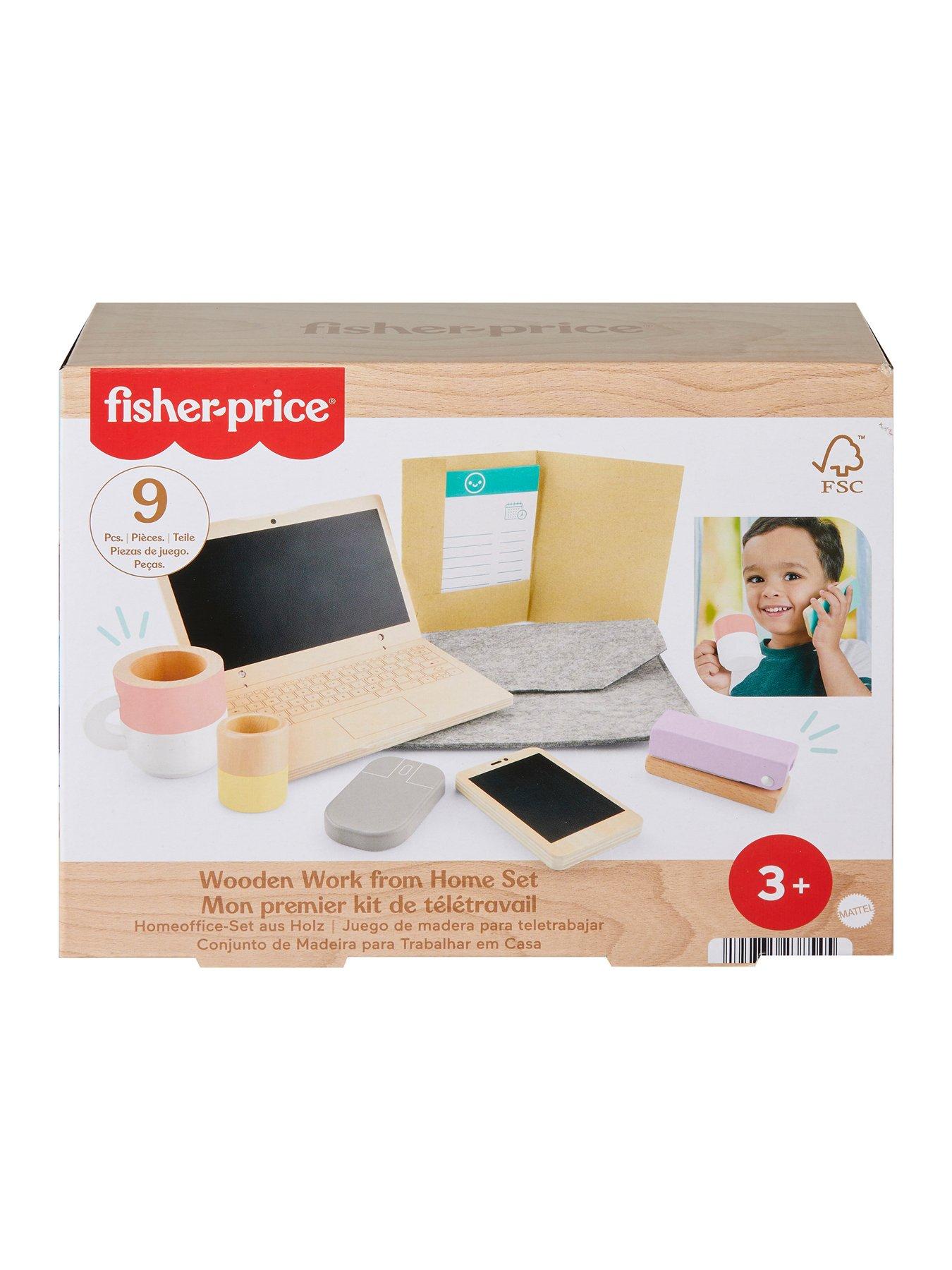 Fisher-Price Wooden Work From Home Set, Pretend Office Playset with ...