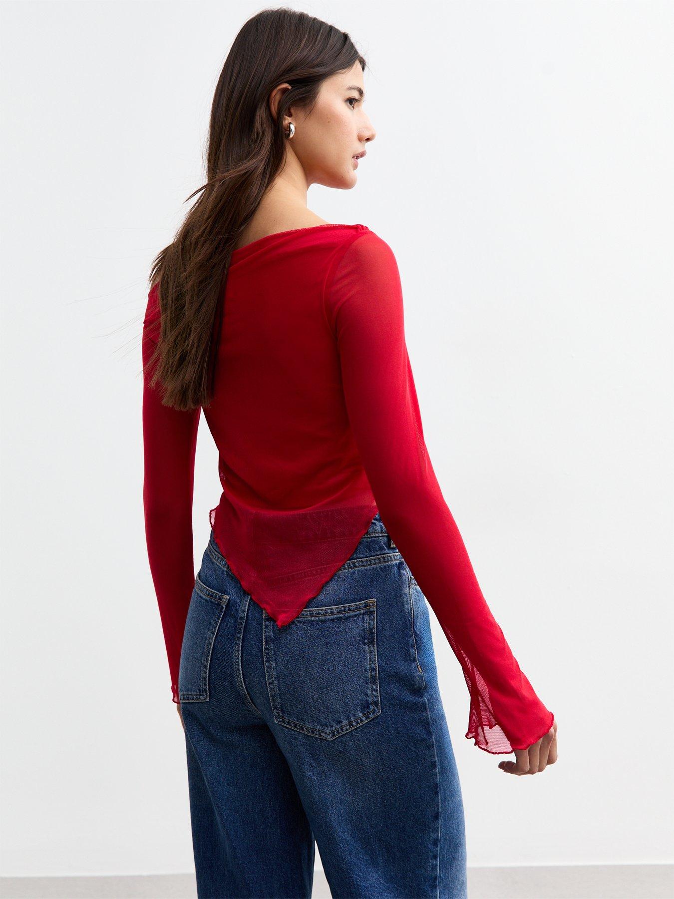 New Look Asymmetric Mesh Top - Red | Littlewoods