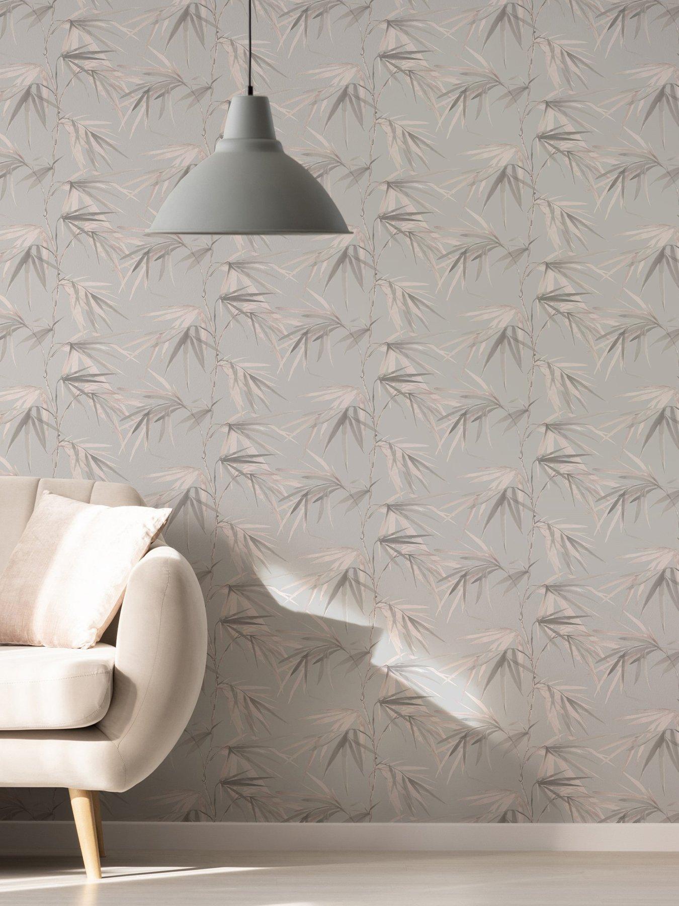 Fresco Watercolour Reed - Grey / Pink Wallpaper | littlewoods.com