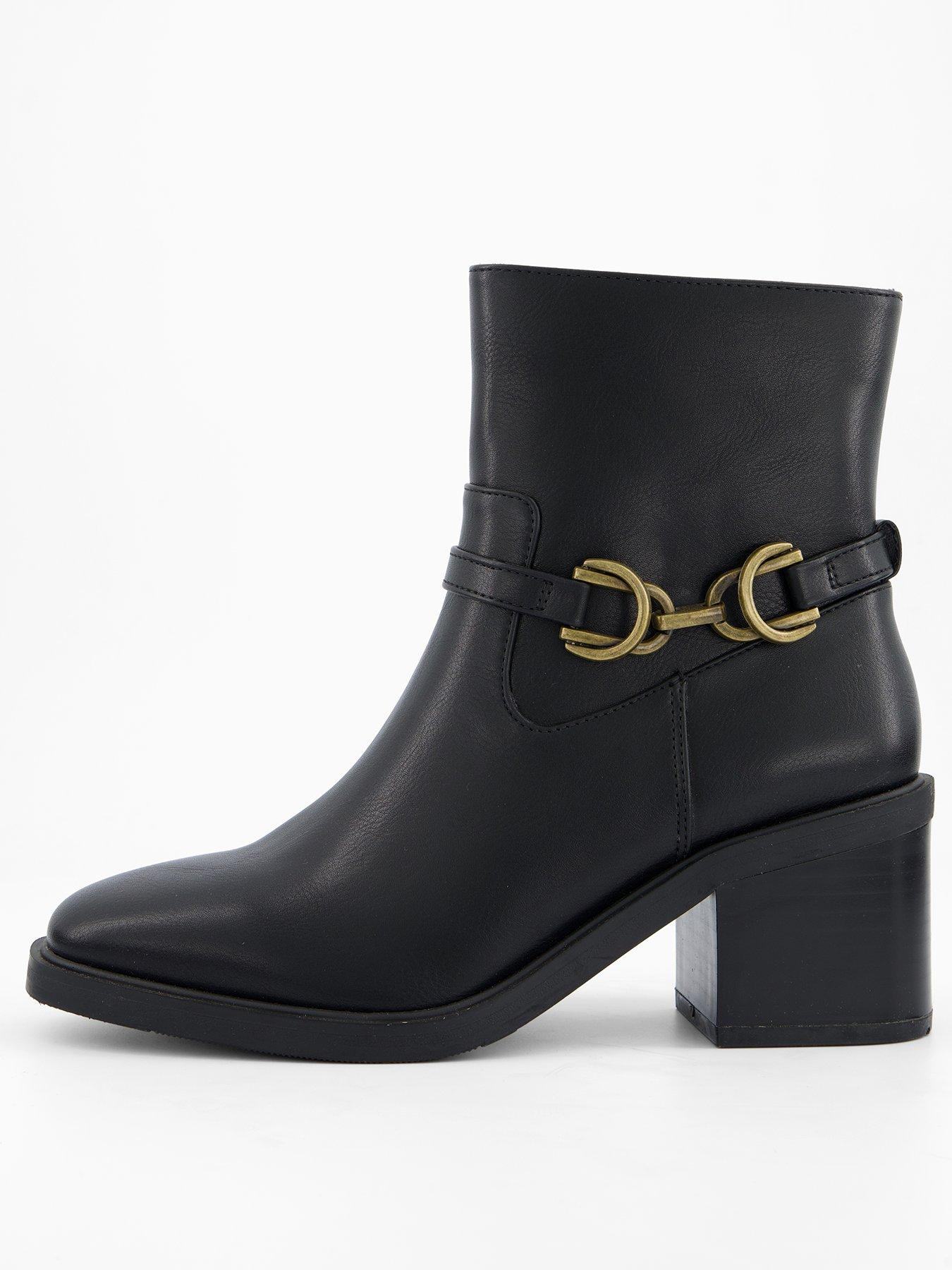 V by Very Wide Fit Buckle Block Heel Ankle Boot - Black | Littlewoods