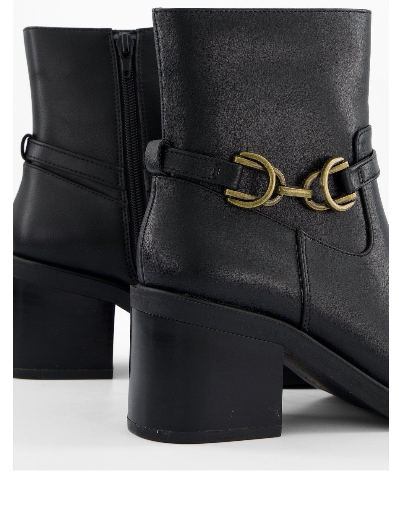 V by Very Wide Fit Buckle Block Heel Ankle Boot - Black | Littlewoods