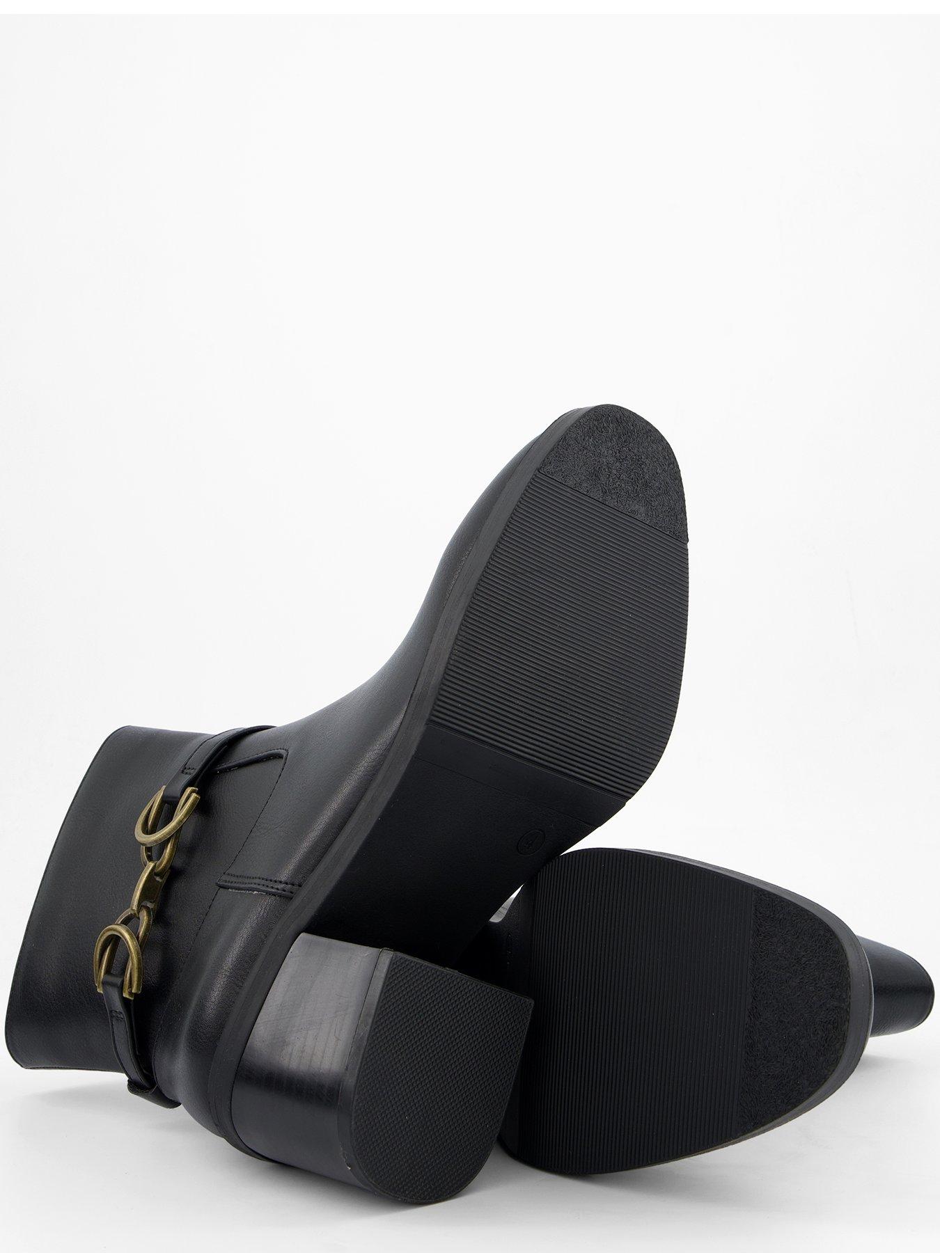 V by Very Wide Fit Buckle Block Heel Ankle Boot - Black | Littlewoods
