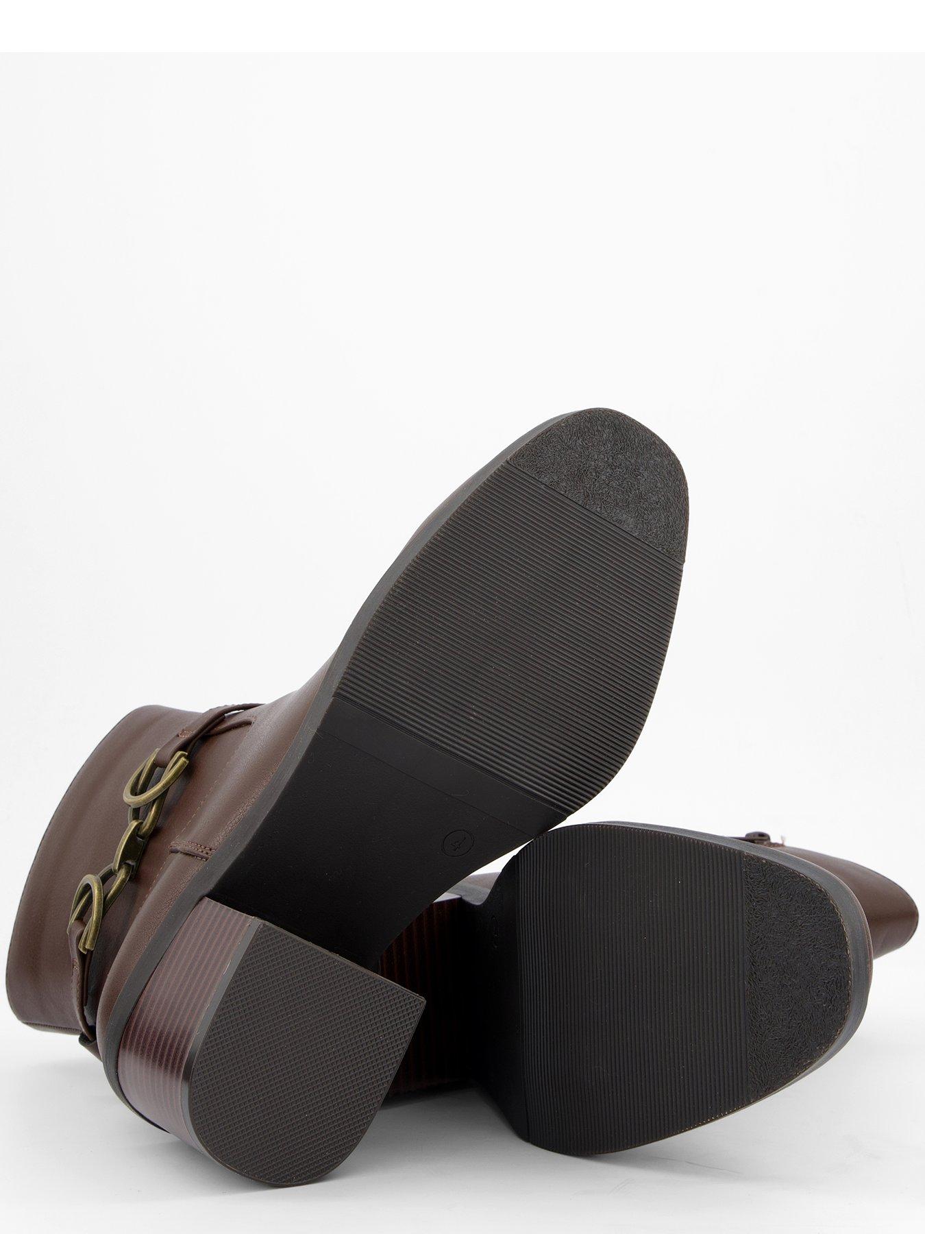 V by Very Wide Fit Buckle Block Heel Ankle Boots - Brown | Littlewoods