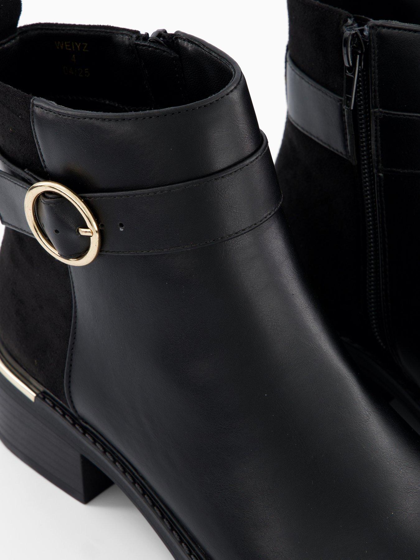 V by Very Wide Fit Buckle Strap Flat Ankle Boot - Black | Littlewoods