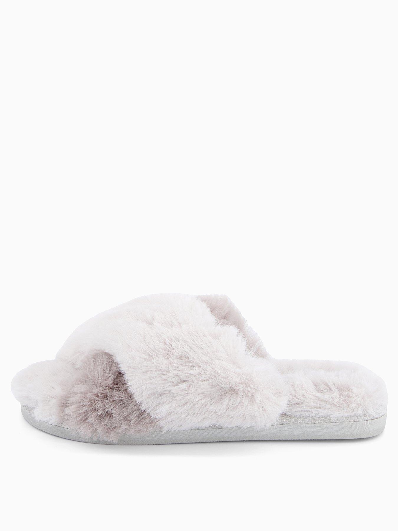 V by Very Fluffy Cross Knot Slider Slippers - Grey | Littlewoods