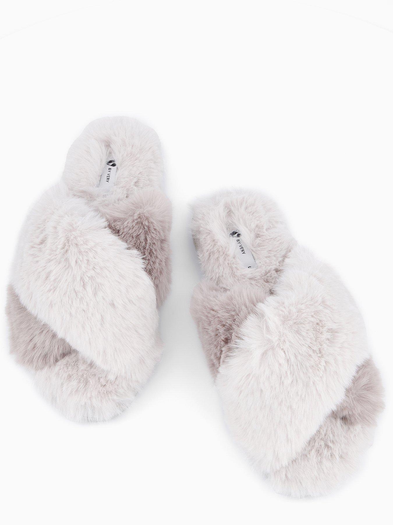 V by Very Fluffy Cross Knot Slider Slippers - Grey | Littlewoods