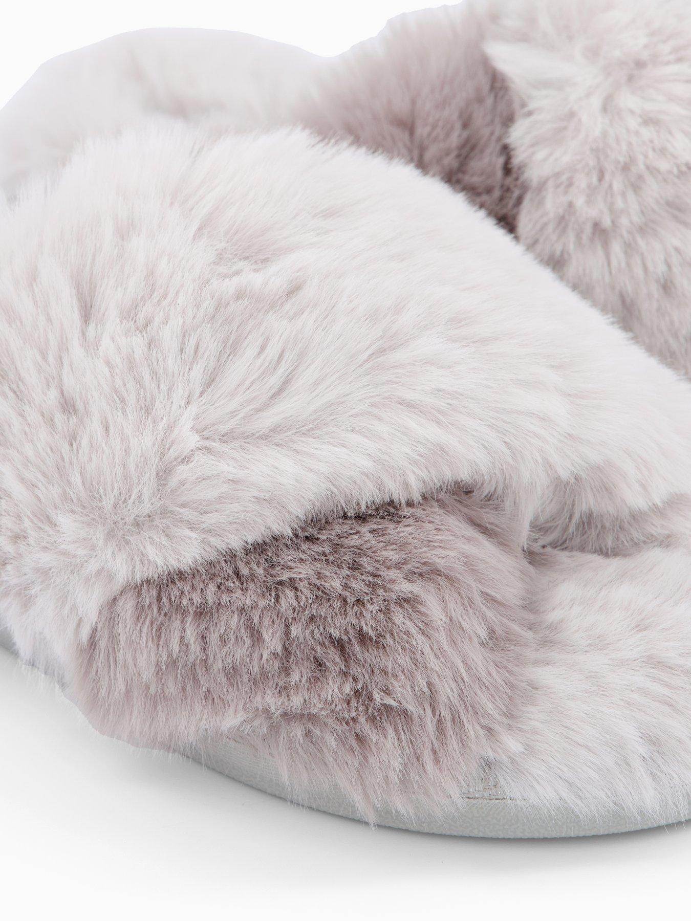 V by Very Fluffy Cross Knot Slider Slippers - Grey | Littlewoods
