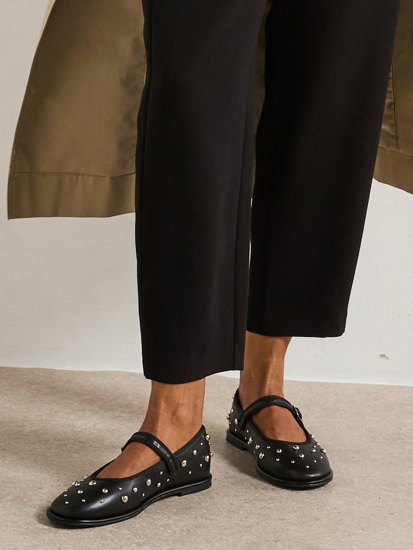 V by Very Mary Jane Ballet Pump With Studs - Black | Littlewoods