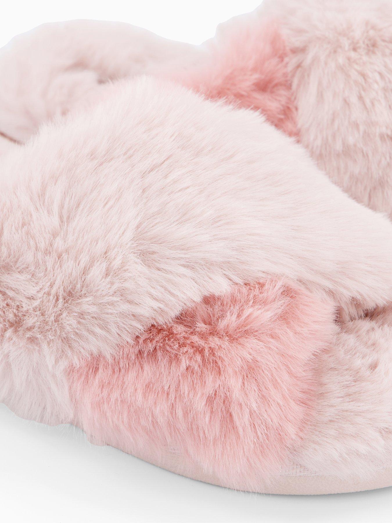 V by Very Fluffy Cross Knot Slider Slippers - Pink | Littlewoods