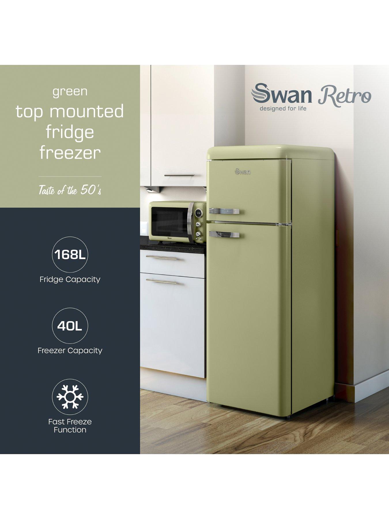 Swan SR11010GNE Retro Green Top Mounted Fridge Freezer 208L | Littlewoods
