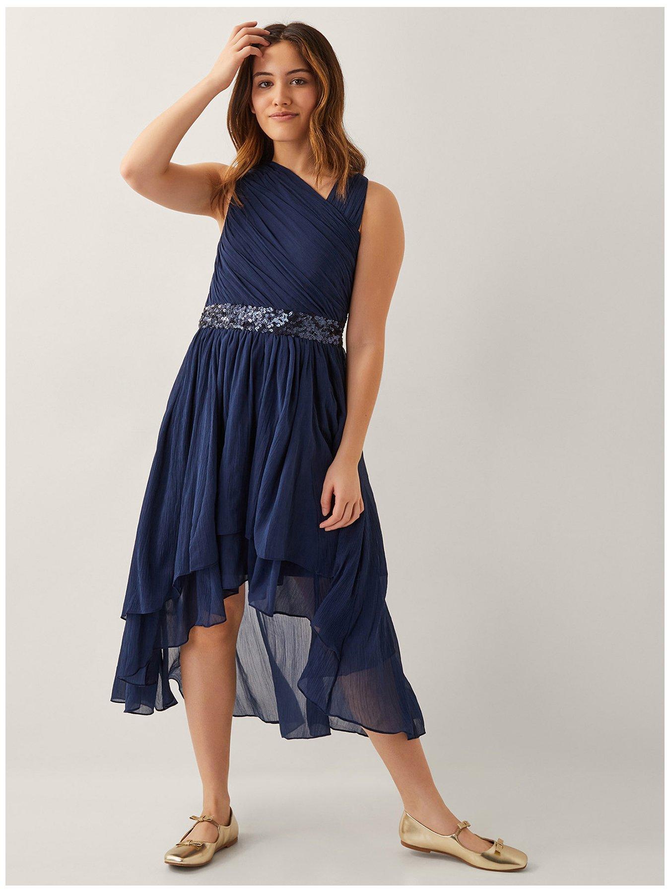 Monsoon Girls Abigail One Shoulder Prom Dress - Navy | Littlewoods