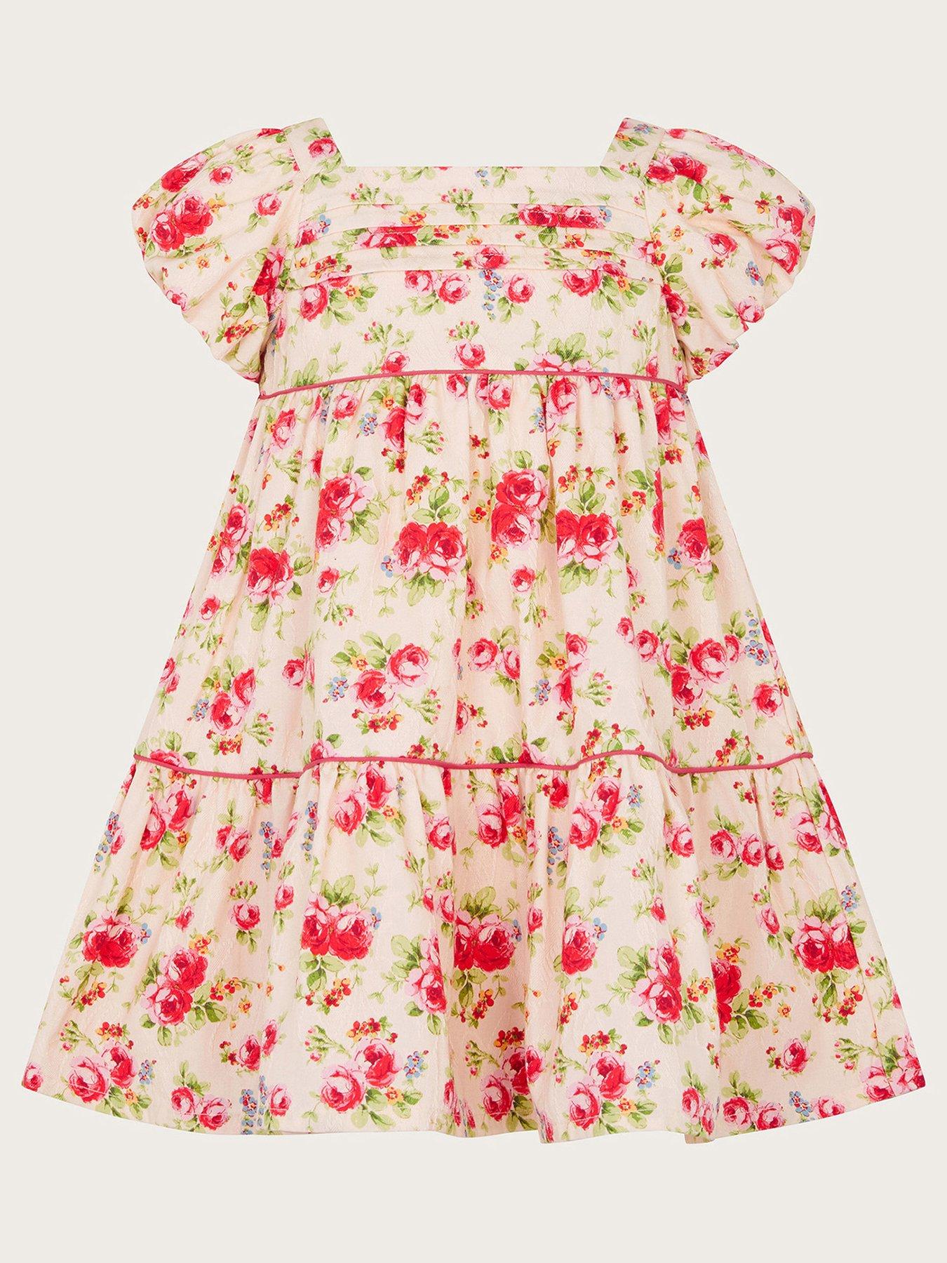 Monsoon Baby Girls Jacquard Rosanna Rose Dress - Ivory | littlewoods.com
