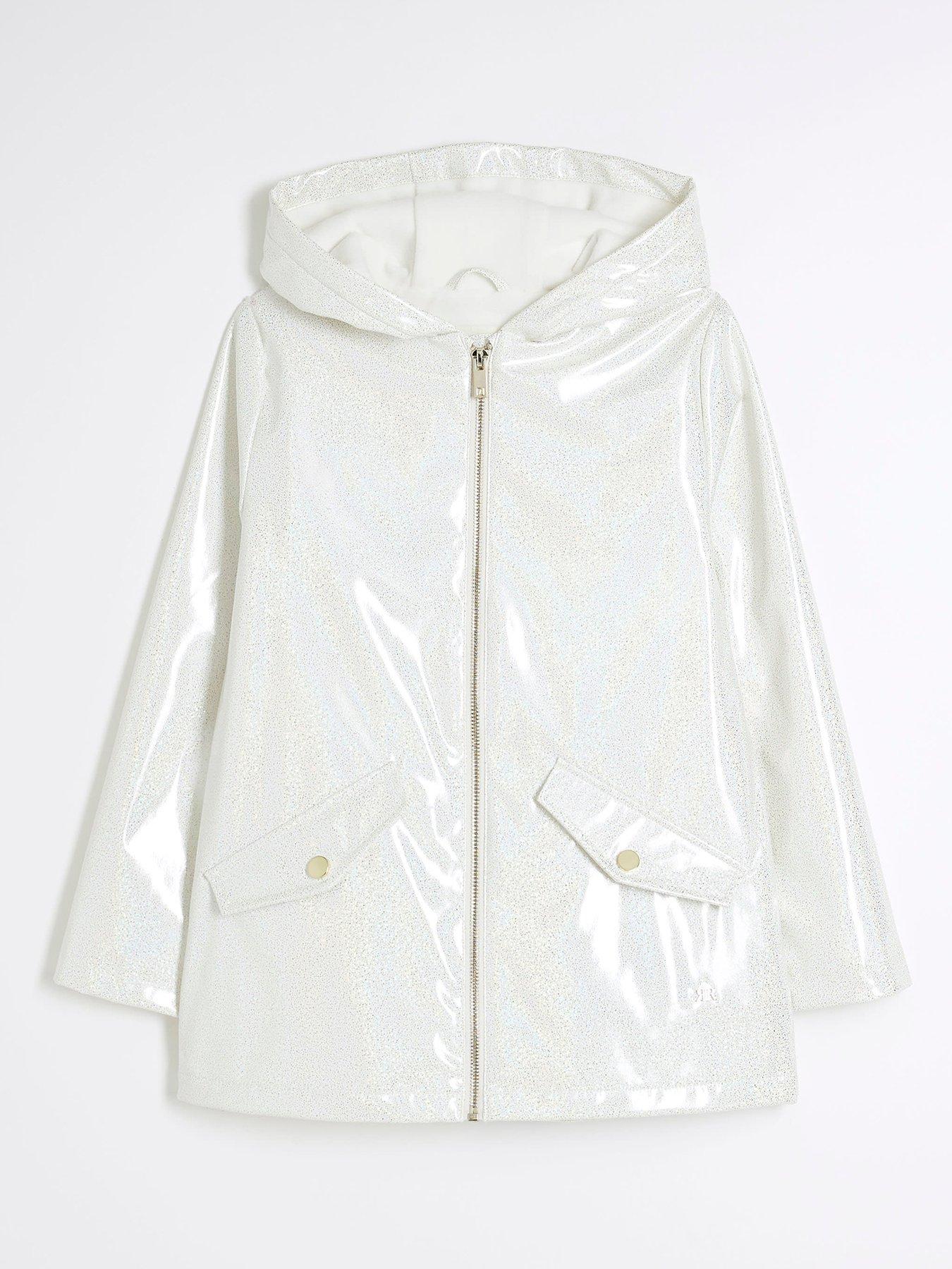 River Island Girls Glitter Rain Mac - White | Littlewoods