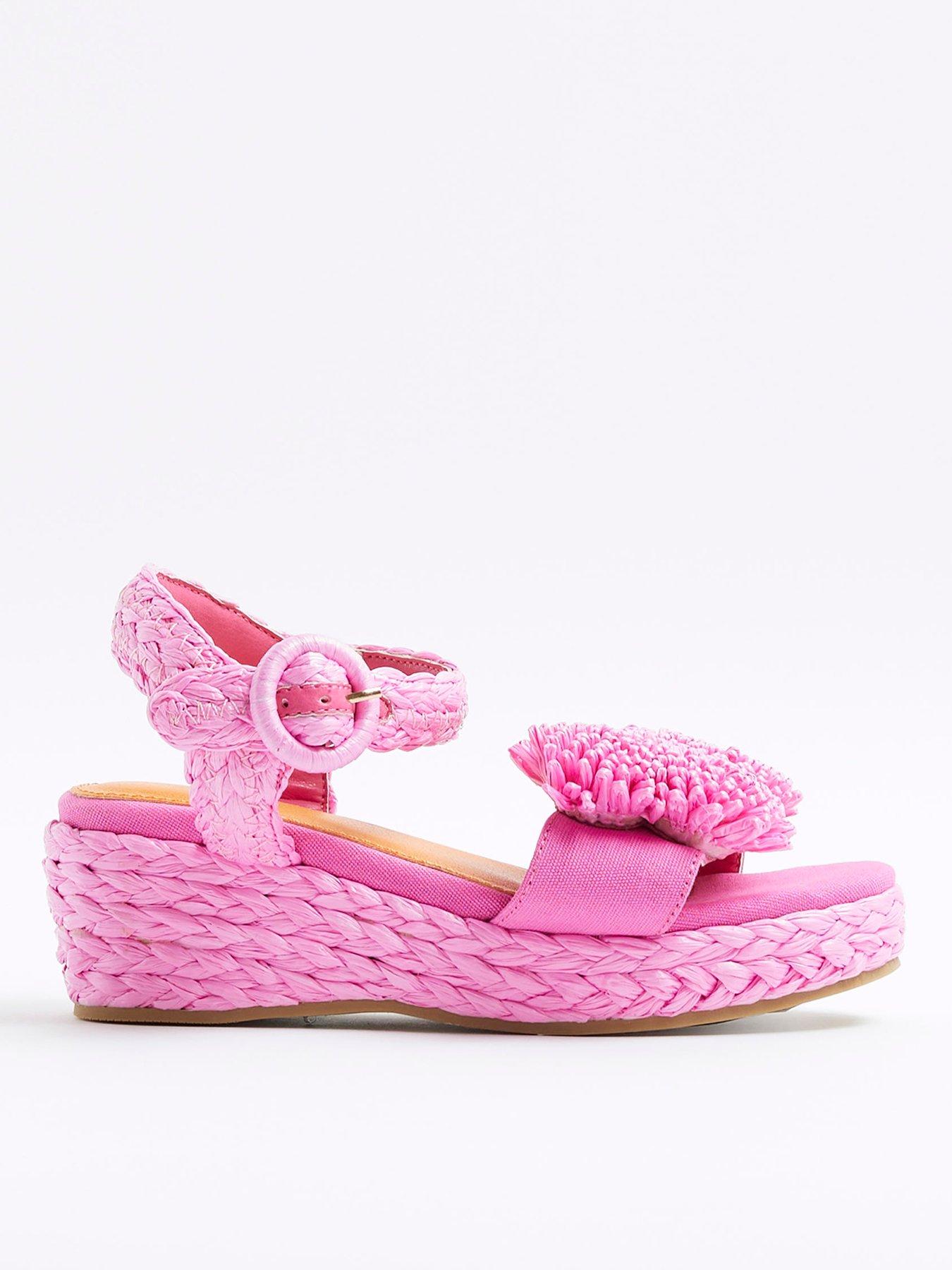 River Island Older Girl Raffia Wedge Sandals - Pink | Littlewoods
