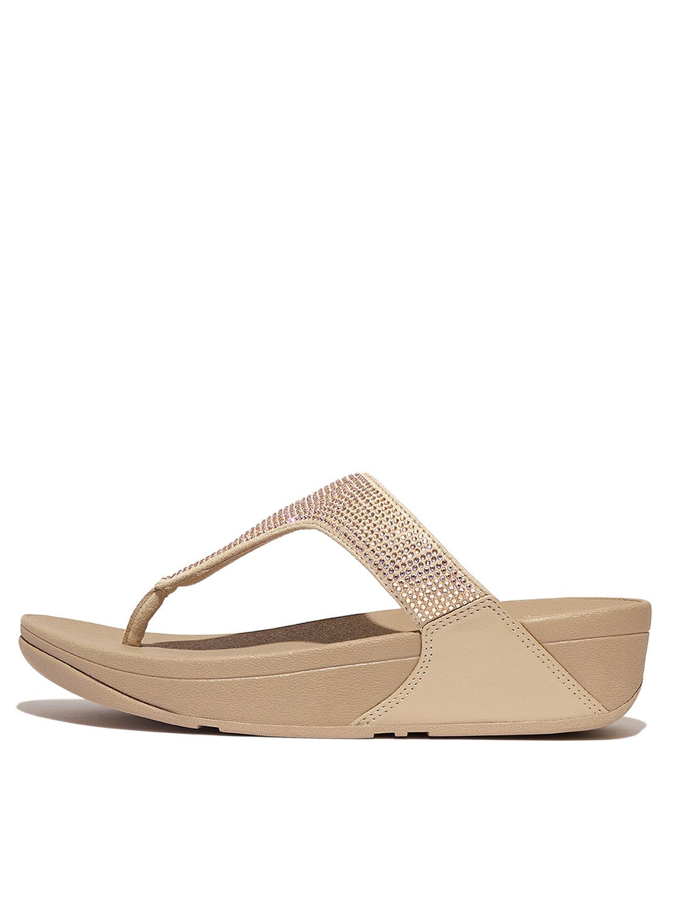 FitFlop Lulu Crystal Embellished Toe-post Sandals - Latte Beige | Littlewoods
