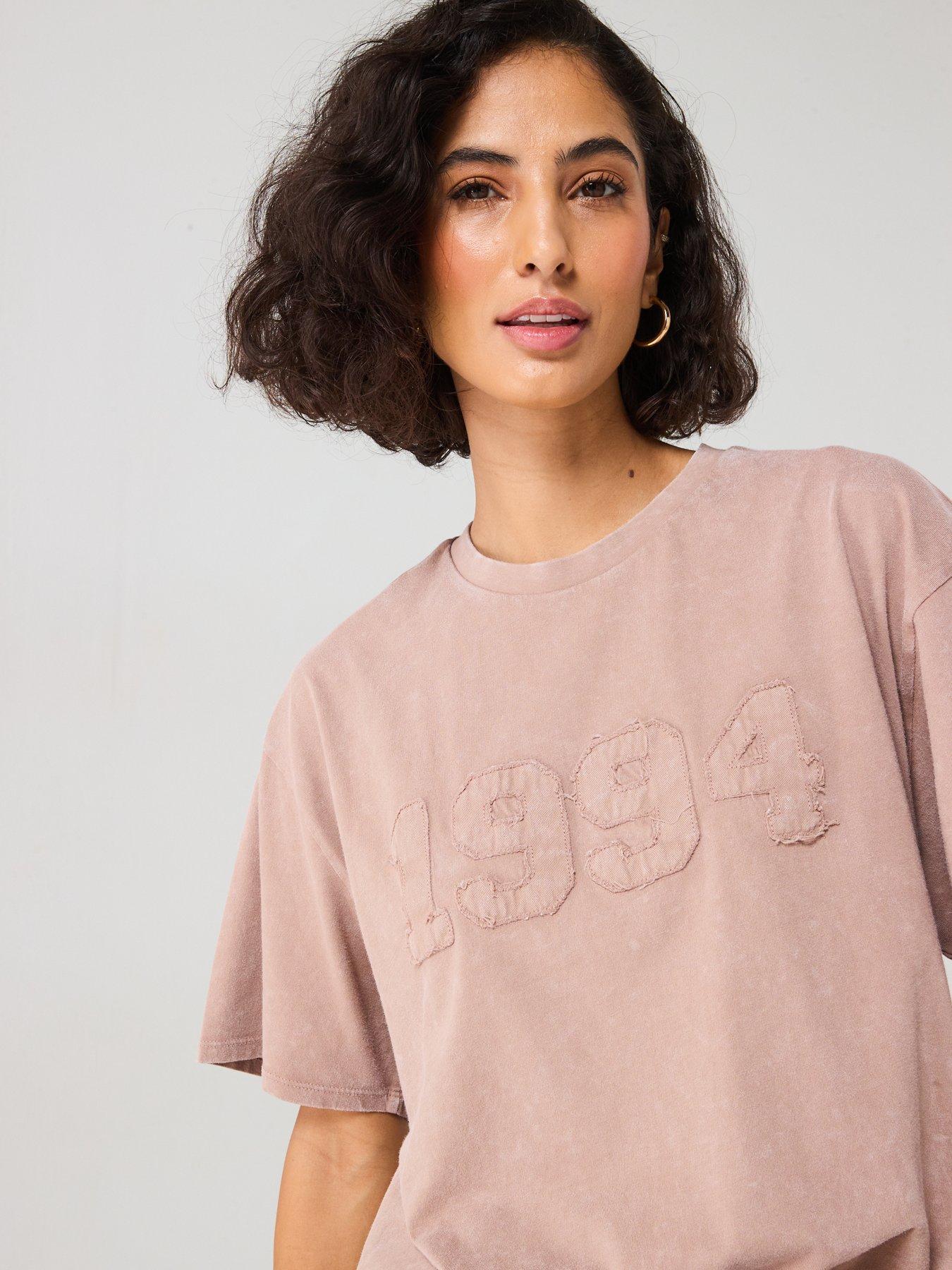 V by Very Washed Look Applique T-shirt - Pink | Littlewoods