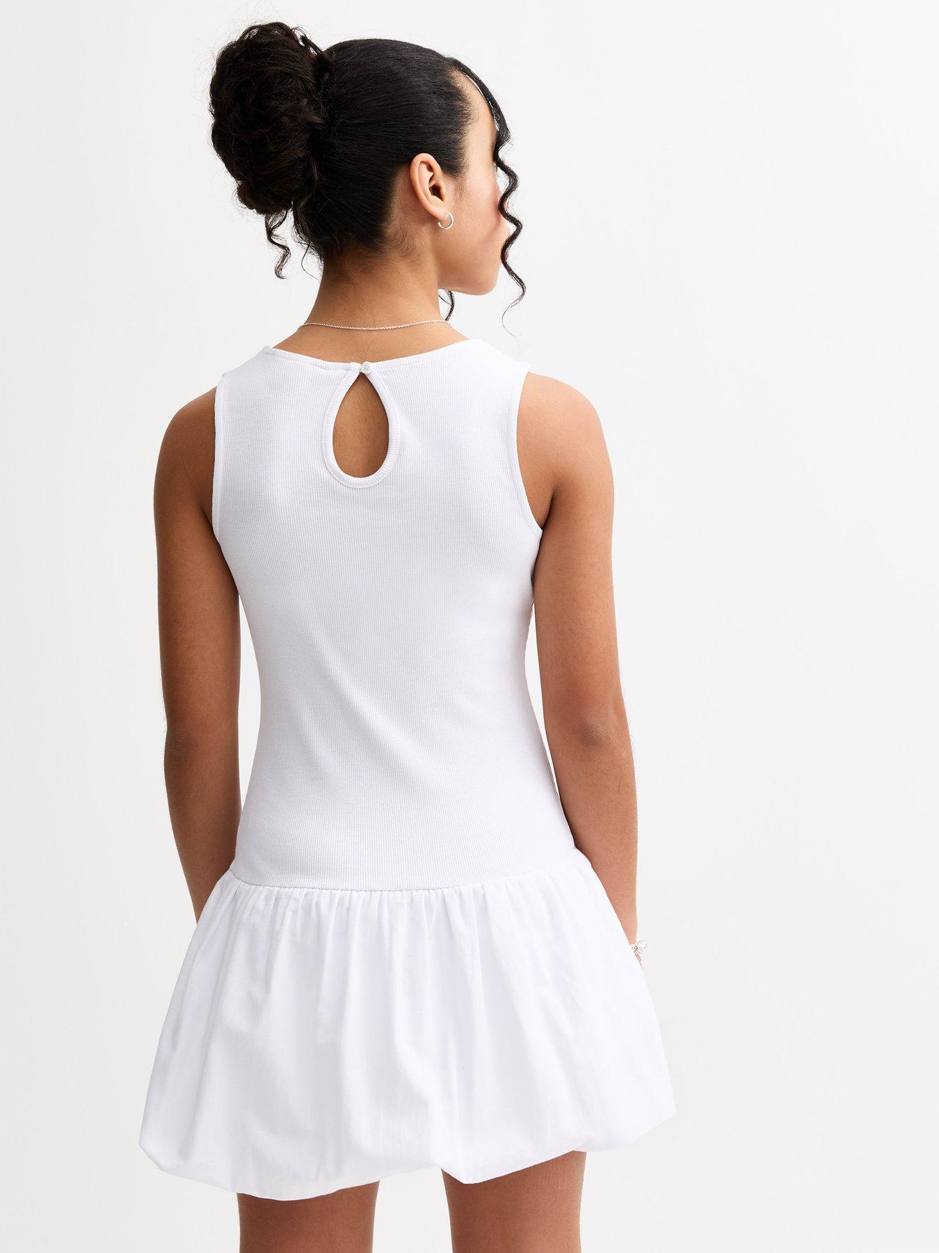New Look 915 Girls Puff Ball Racerback Ribbed Mini Dress - White ...