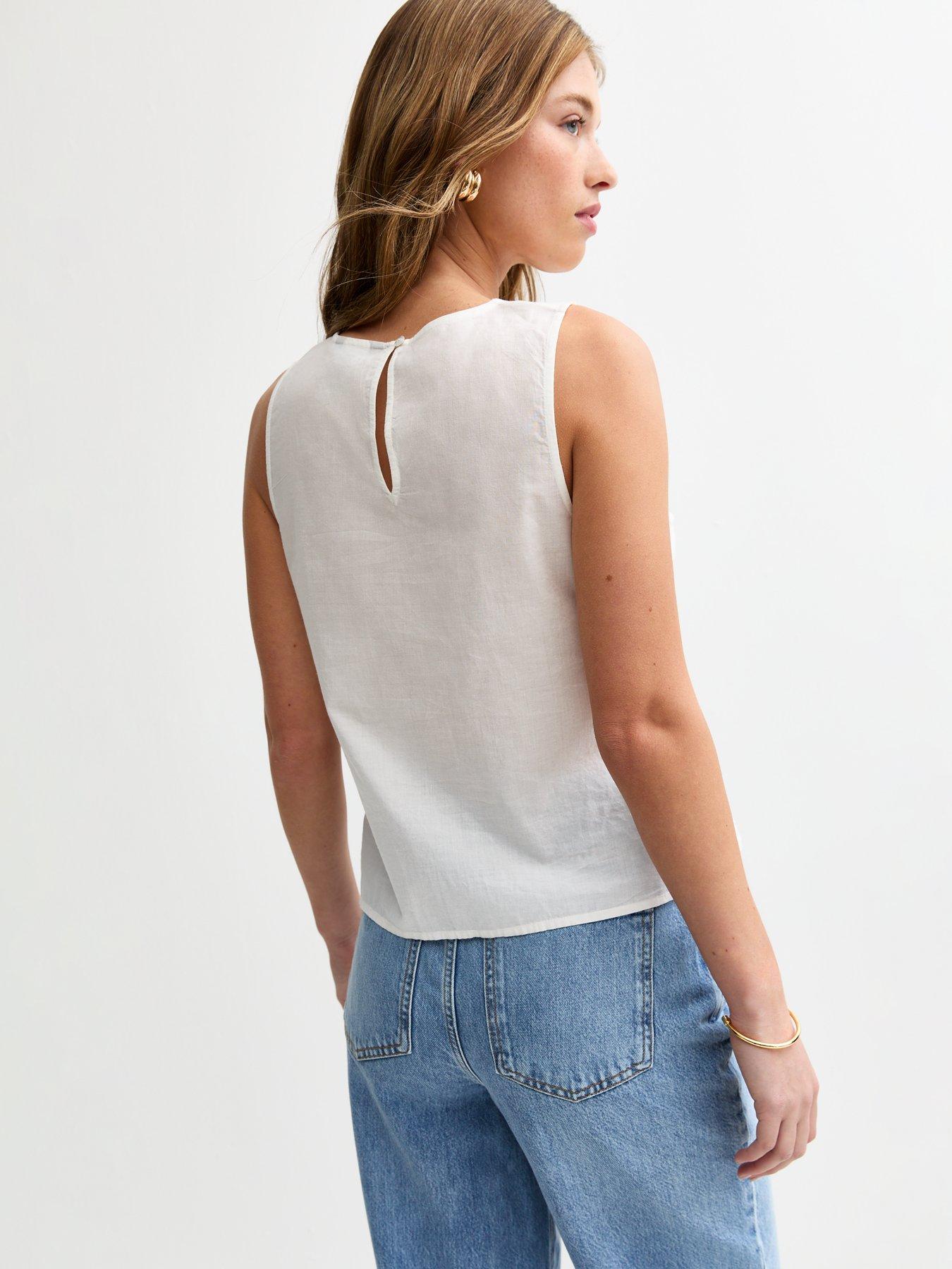 New Look Della Daisy Broderie Sleeveless Vest - White | Littlewoods