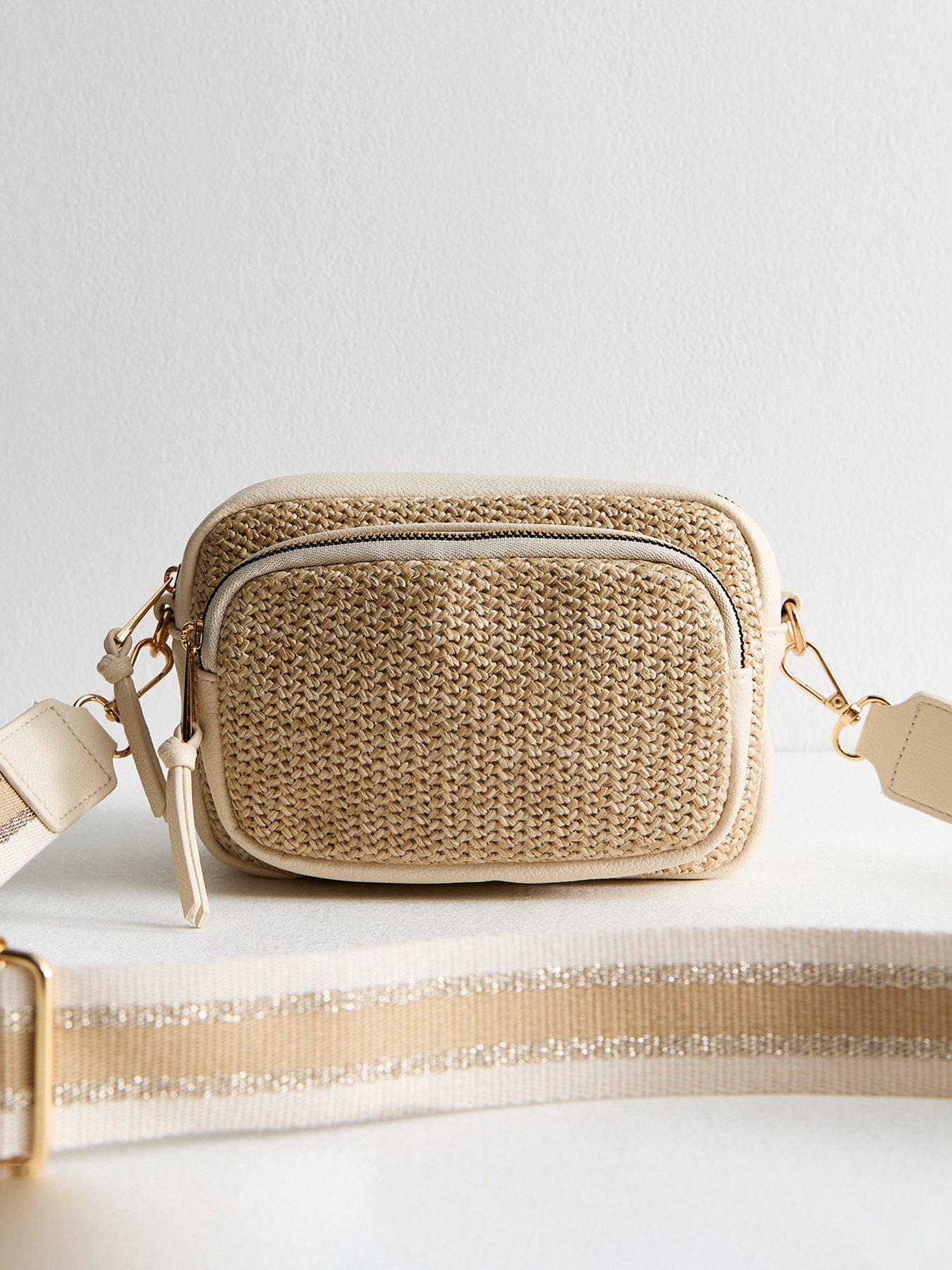 New Look Stone Woven Raffia Look Faux Leather Crossbody Bag ...