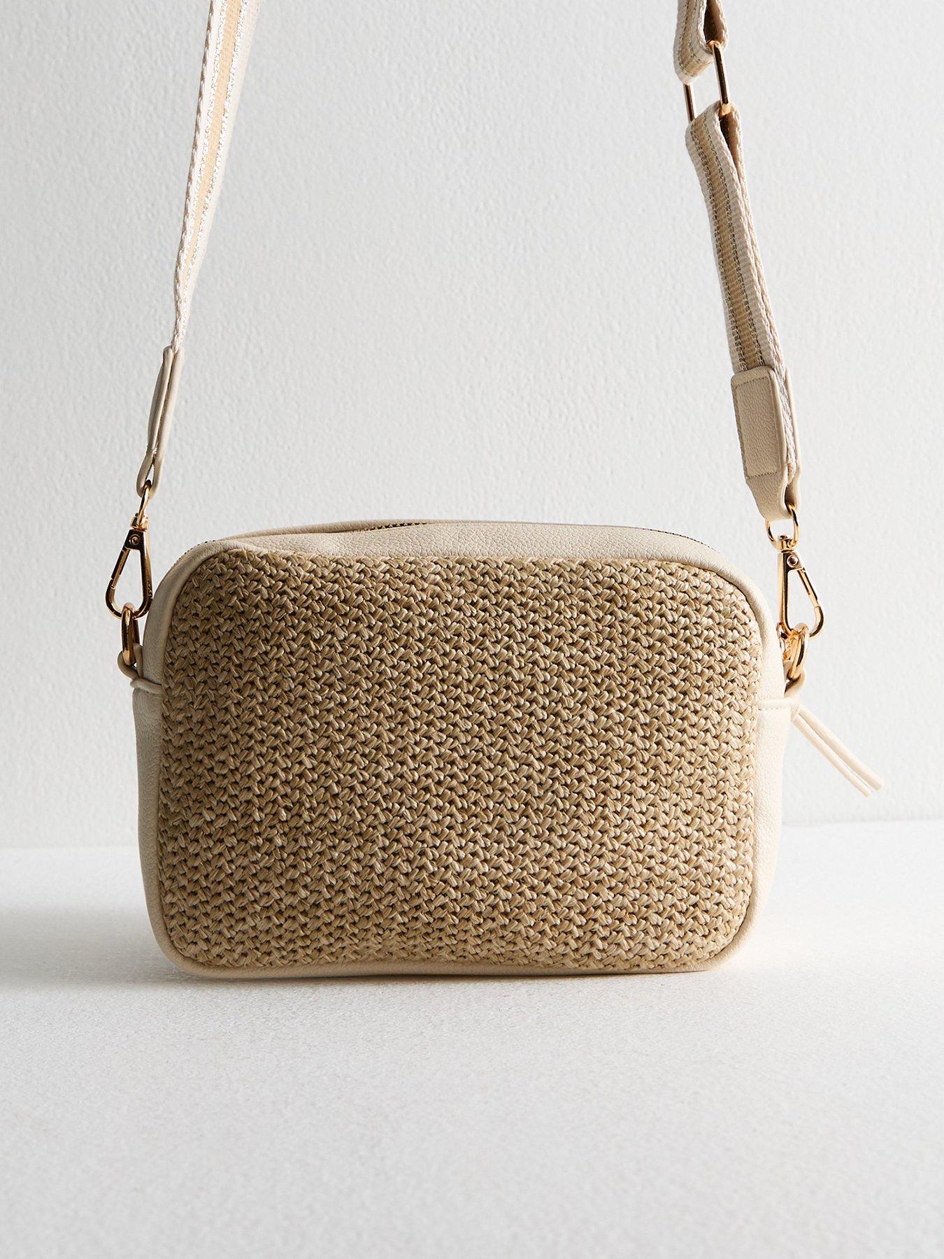 New Look Stone Woven Raffia Look Faux Leather Crossbody Bag ...