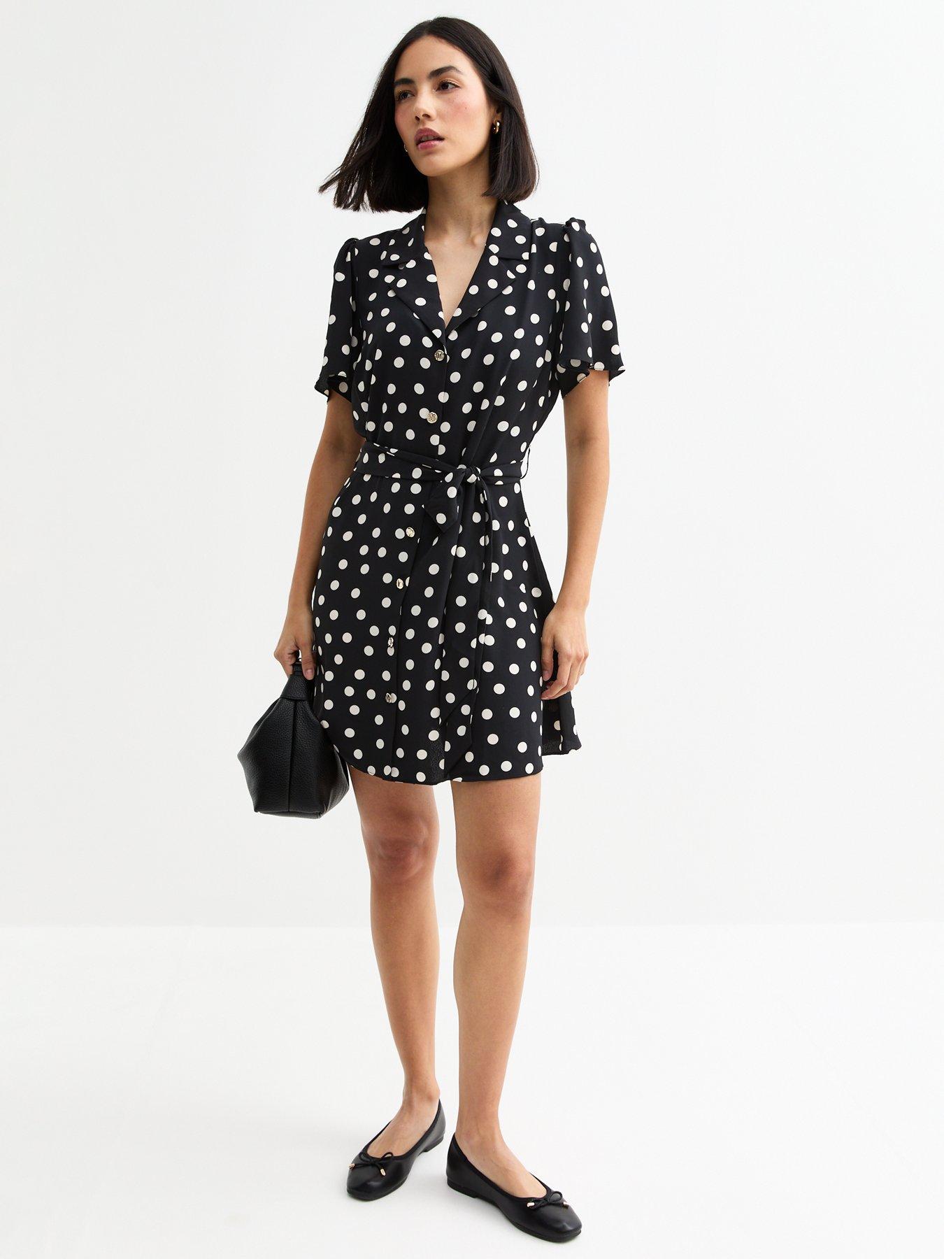 New Look Black Polka Dot Mini Shirt Dress | Littlewoods