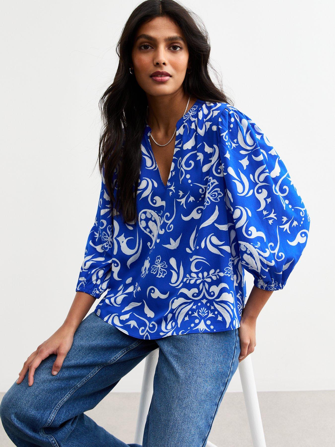 New Look Blue Pattern Print Top | Littlewoods