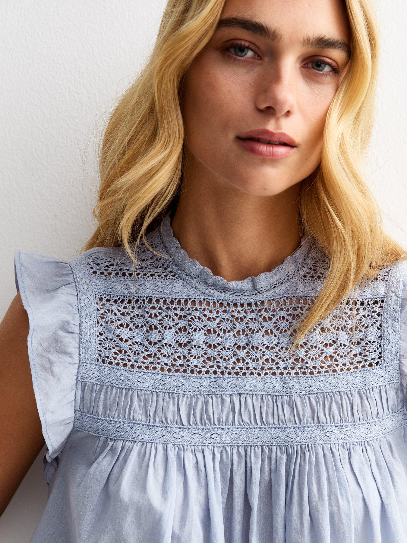 New Look Lace Panelled Sleeveless Top - Blue | Littlewoods