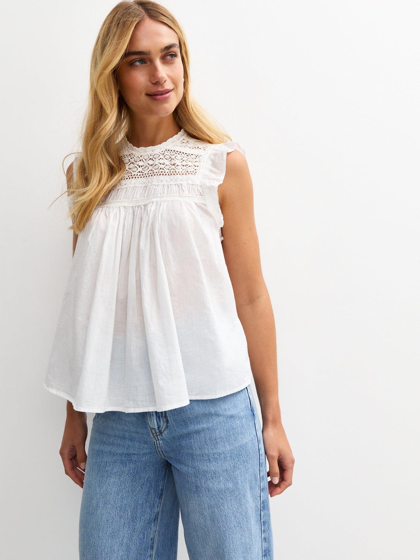 New Look Lace Panelled Sleeveless Top - White | Littlewoods